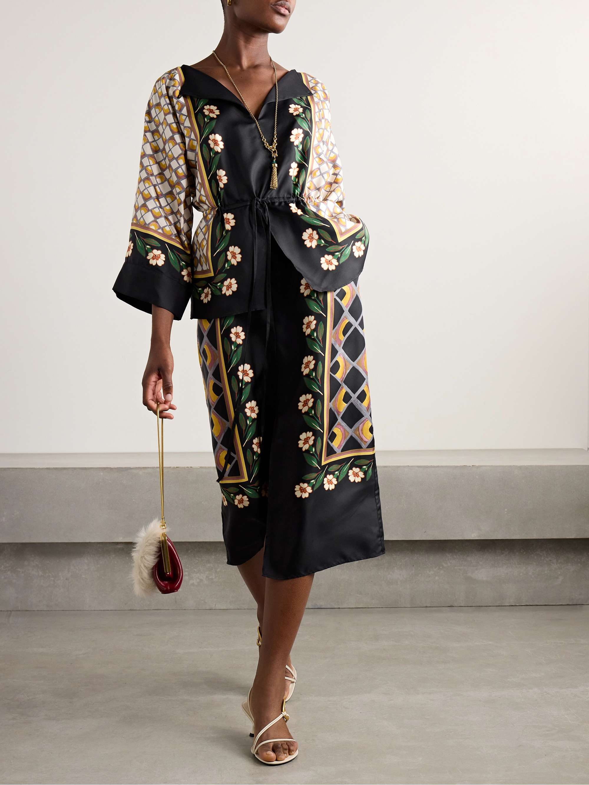 LA DOUBLEJ Apericena printed silk-twill midi dress | NET-A-PORTER