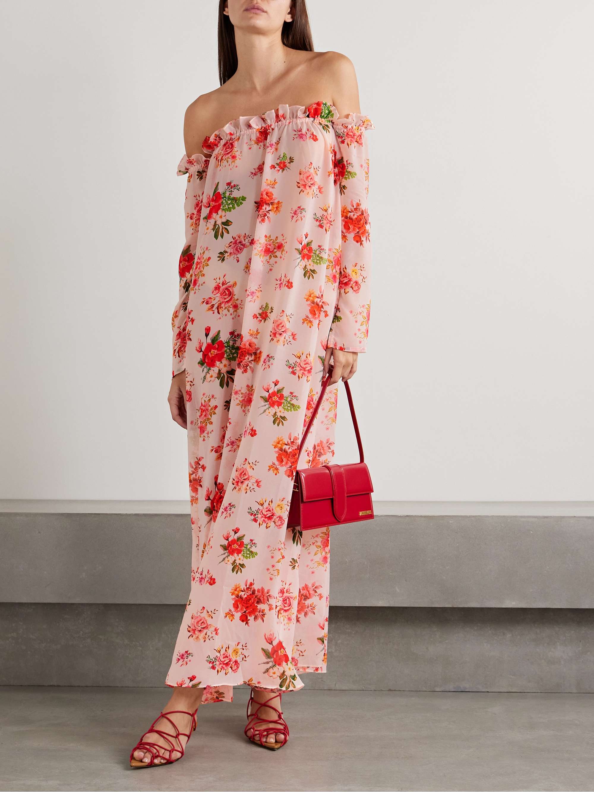KIKA VARGAS Dede off-the-shoulder ruffled floral-print crepe de chine ...