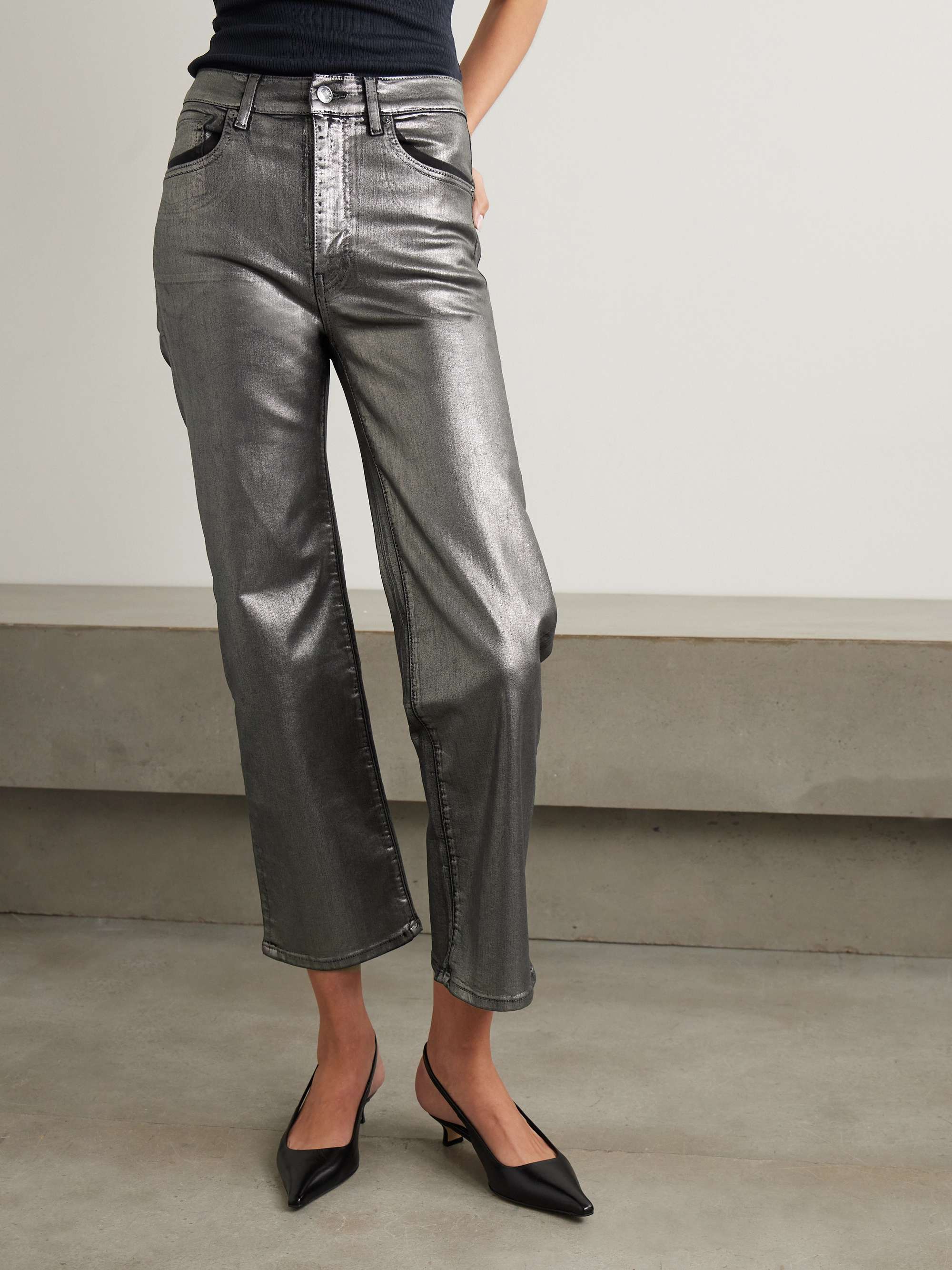 FRAME Le Sleek metallic coated high-rise straight-leg jeans | NET-A-PORTER