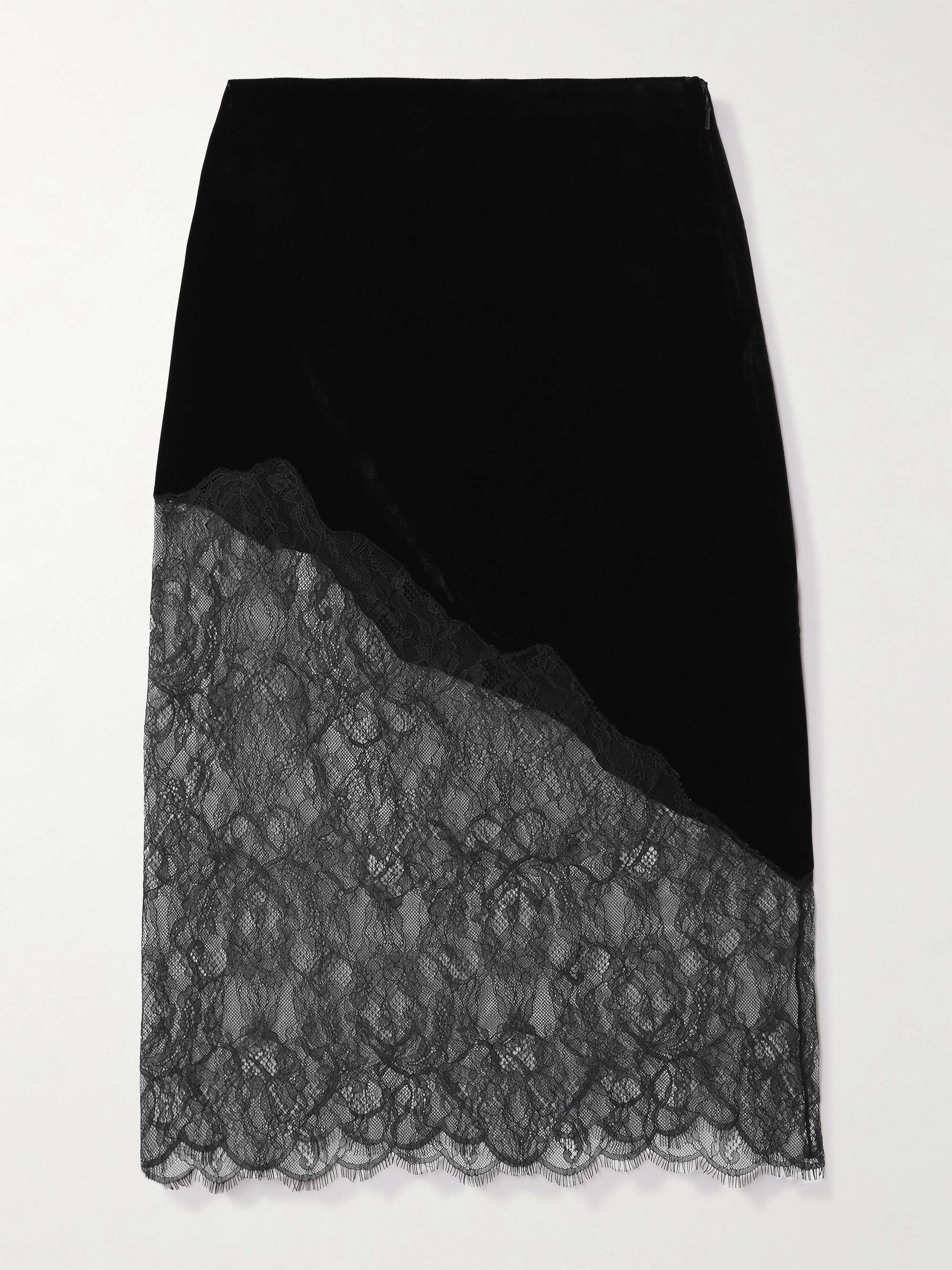 FRAME Velvet and lace midi skirt | NET-A-PORTER