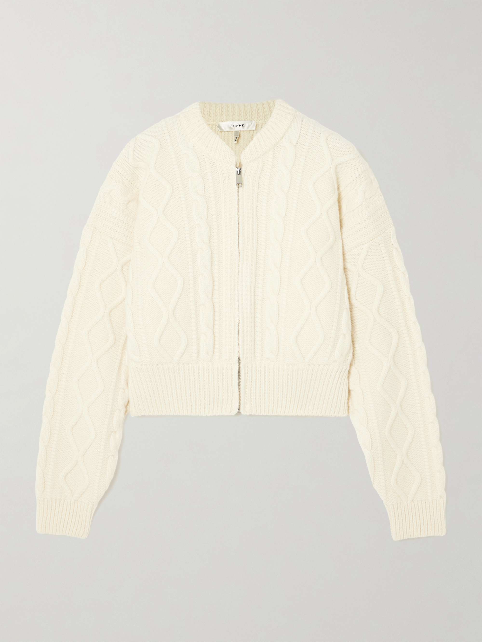 FRAME Cropped cable-knit merino wool zip-up cardigan | NET-A-PORTER