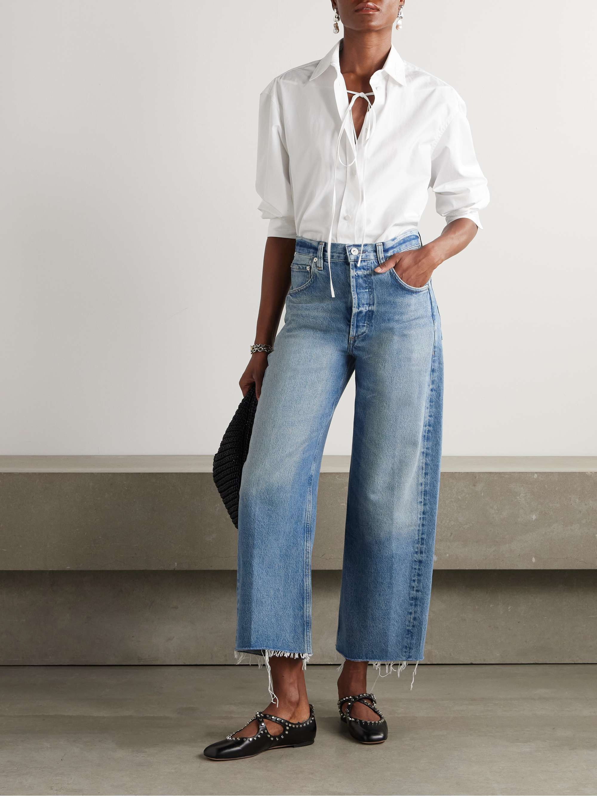 CITIZENS OF HUMANITY Ayla cropped frayed high-rise wide-leg jeans | NET ...