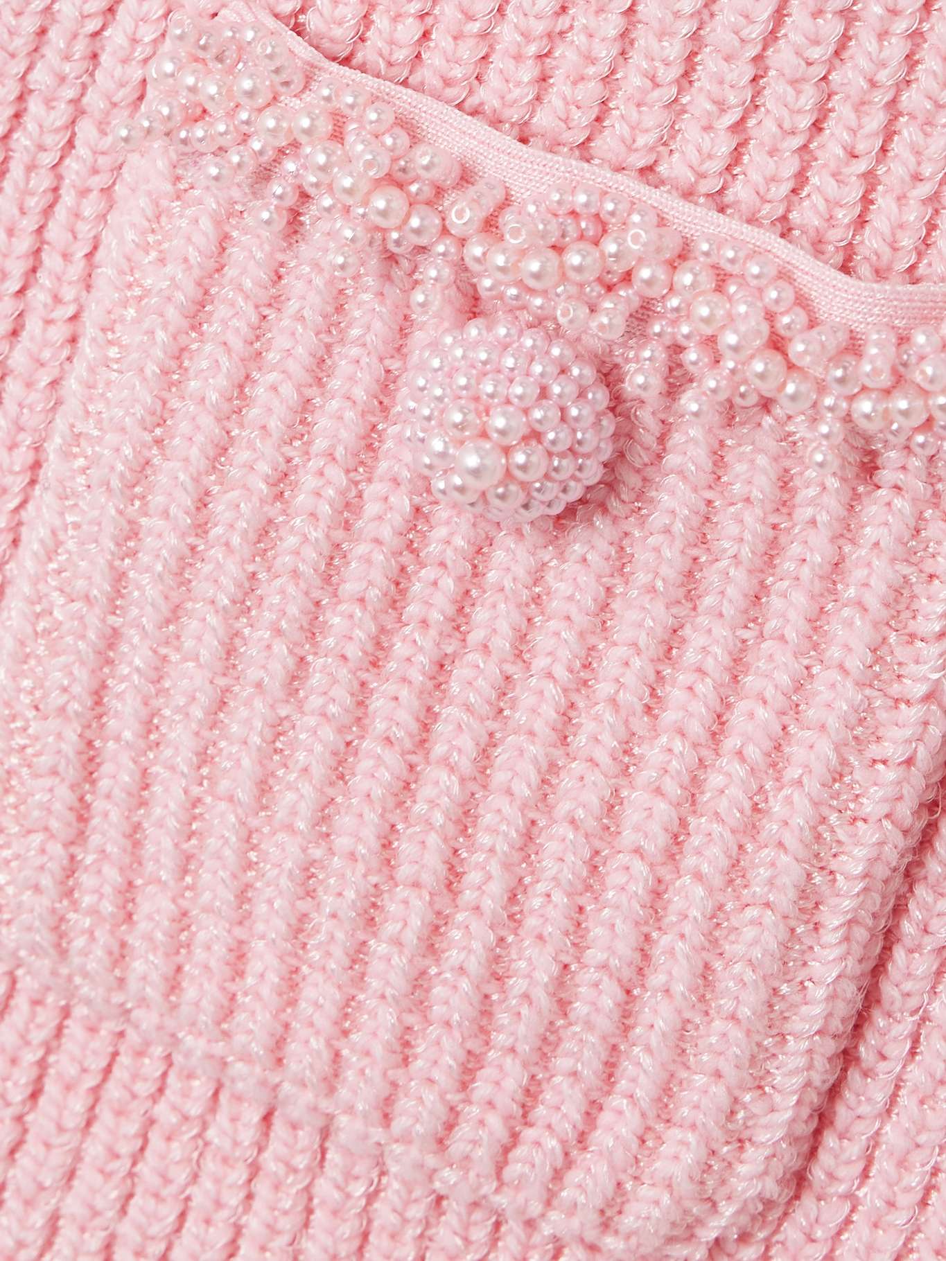 SELF-PORTRAIT Faux pearl-embellished waffle-knit mini dress | NET-A-PORTER