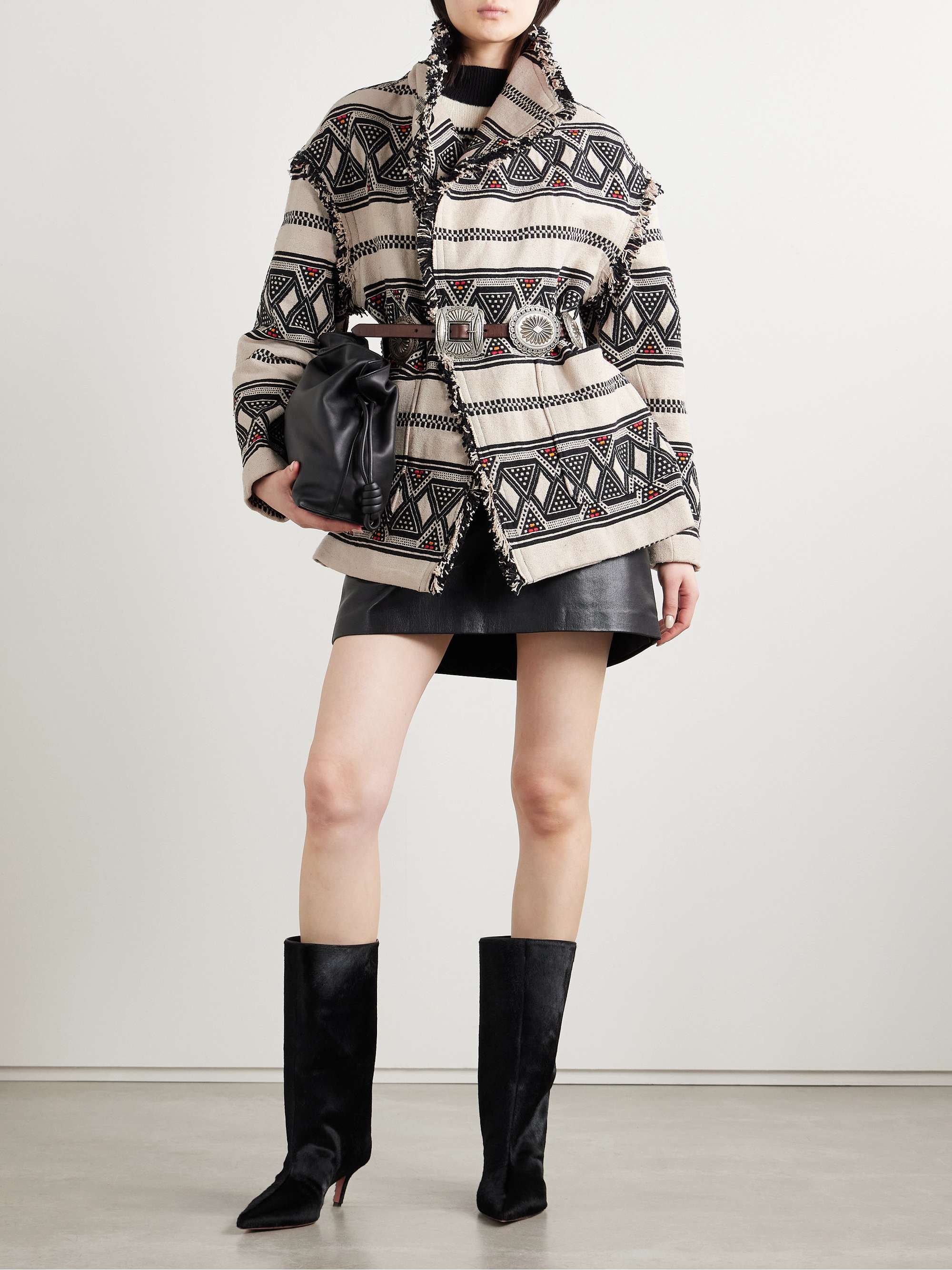 MARANT ÉTOILE Josialo belted frayed cotton-blend jacquard MARANT ÉTOILE Josialo belted frayed cotton-blend jacquard