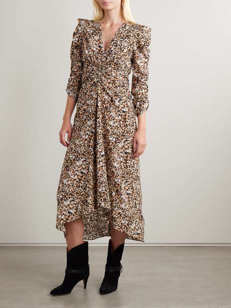 ISABEL MARANT Albini gathered printed silk-blend midi dress | NET-A-PORTER