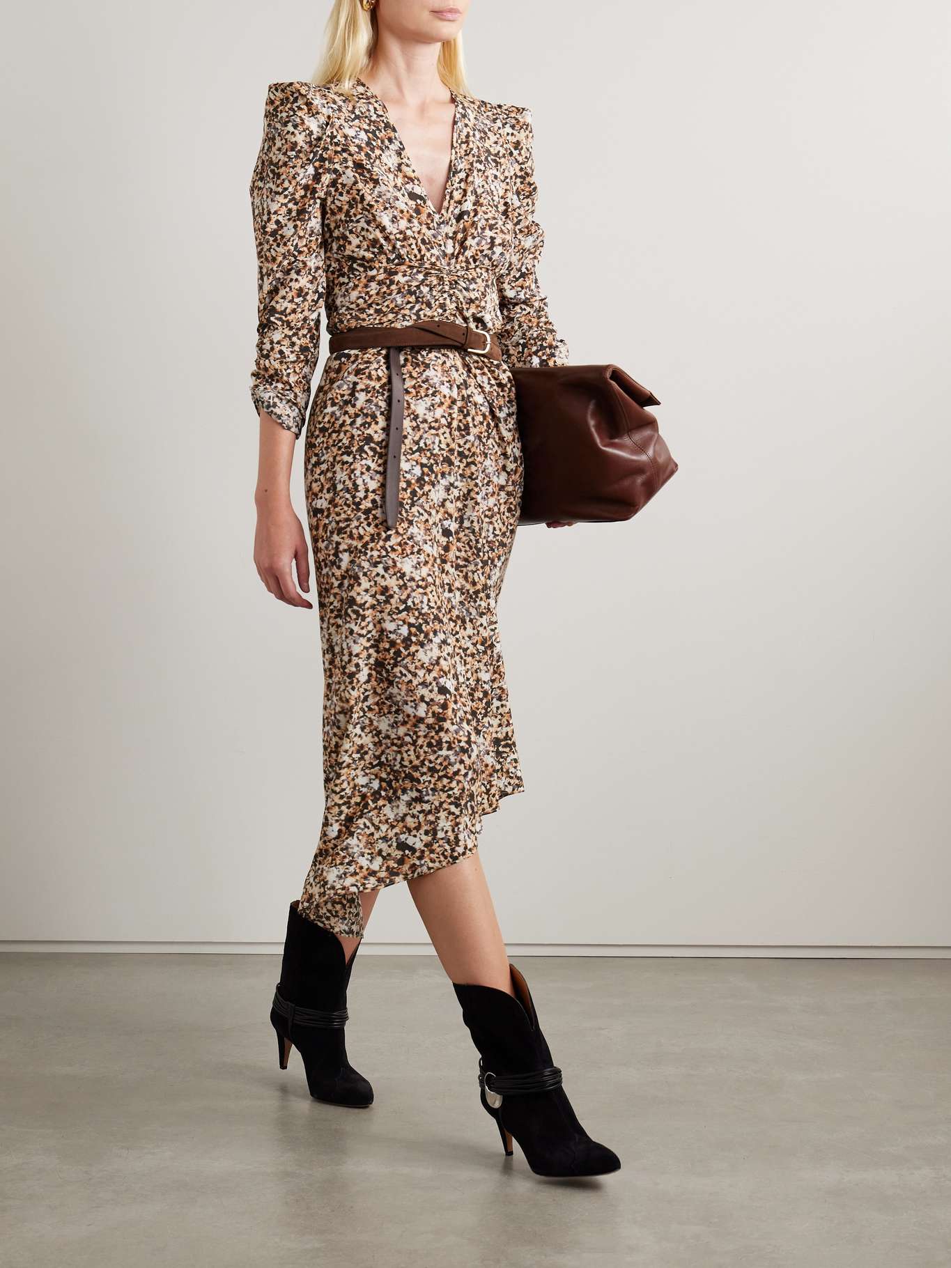 ISABEL MARANT Albini gathered printed silk-blend midi dress | NET-A-PORTER