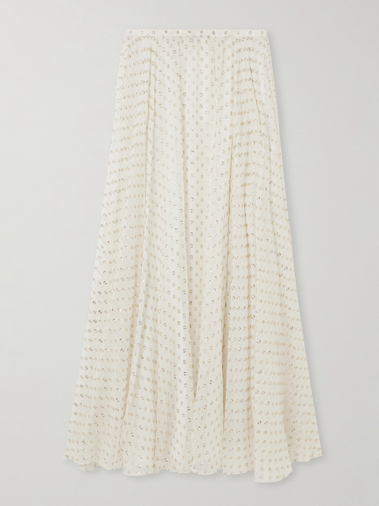 Chloé Gathered Metallic Polka-dot Silk-blend Maxi Skirt In Beige | ModeSens