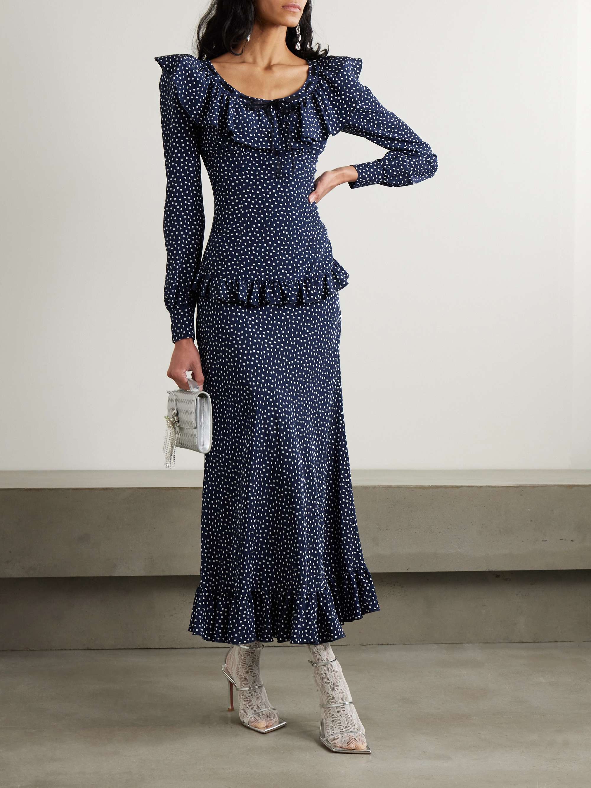 ALESSANDRA RICH Ruffled polka-dot silk crepe de chine midi dress | NET ...