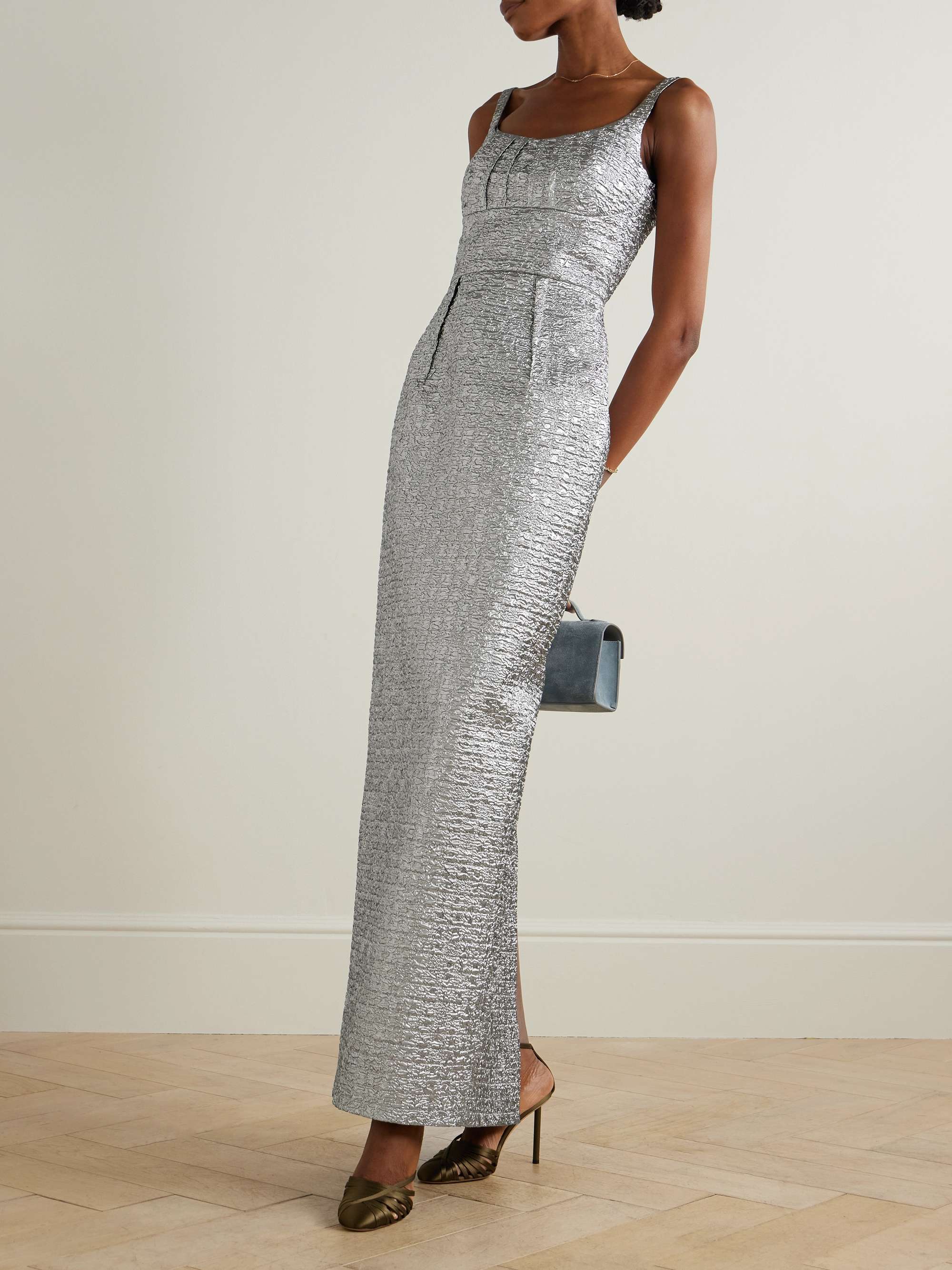 EMILIA WICKSTEAD Sharon pintucked metallic seersucker maxi dress | NET-A-PORTER