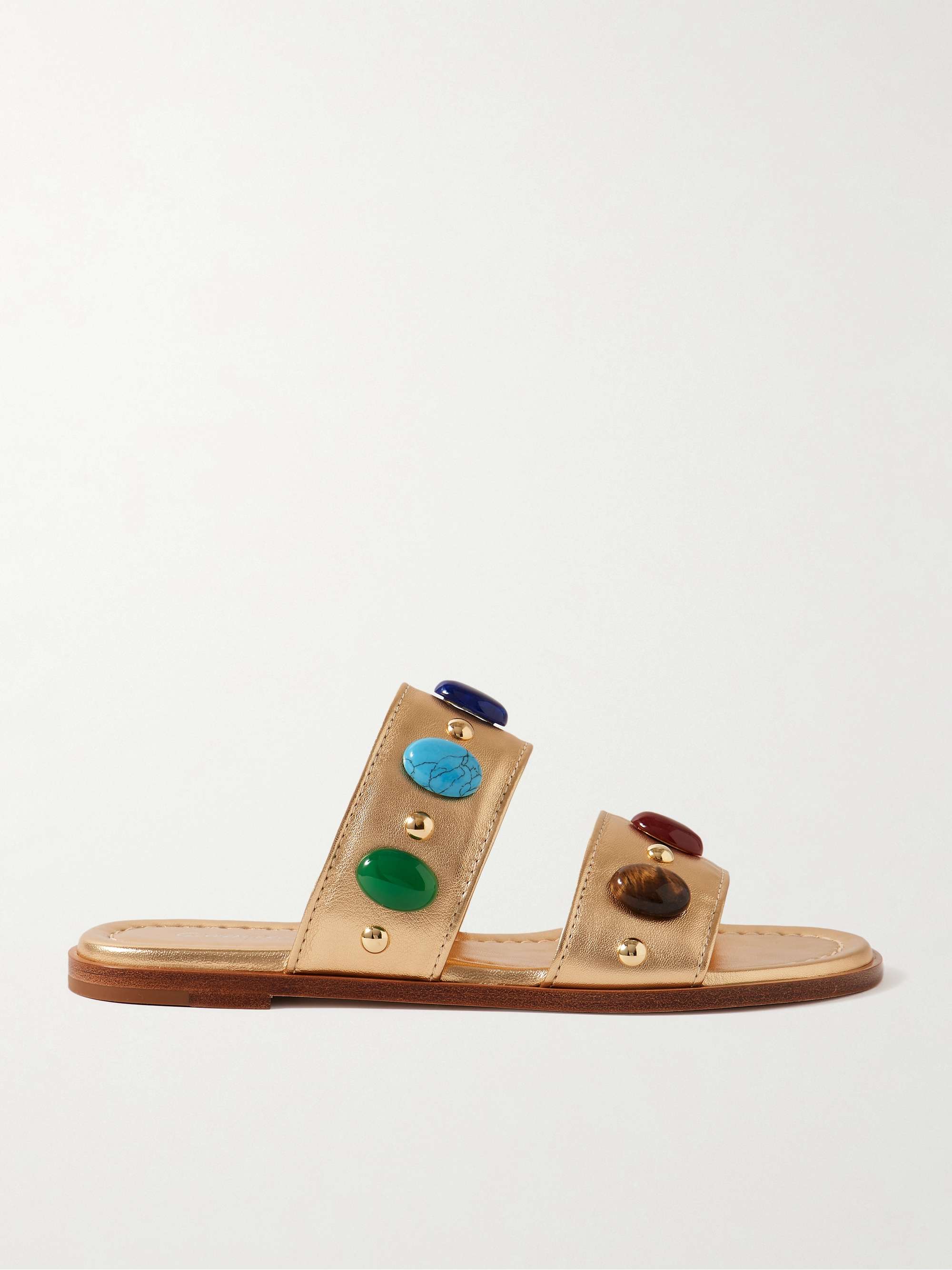 GIANVITO ROSSI Embellished metallic leather slides | NET-A GIANVITO ROSSI Embellished metallic leather slides | NET-A