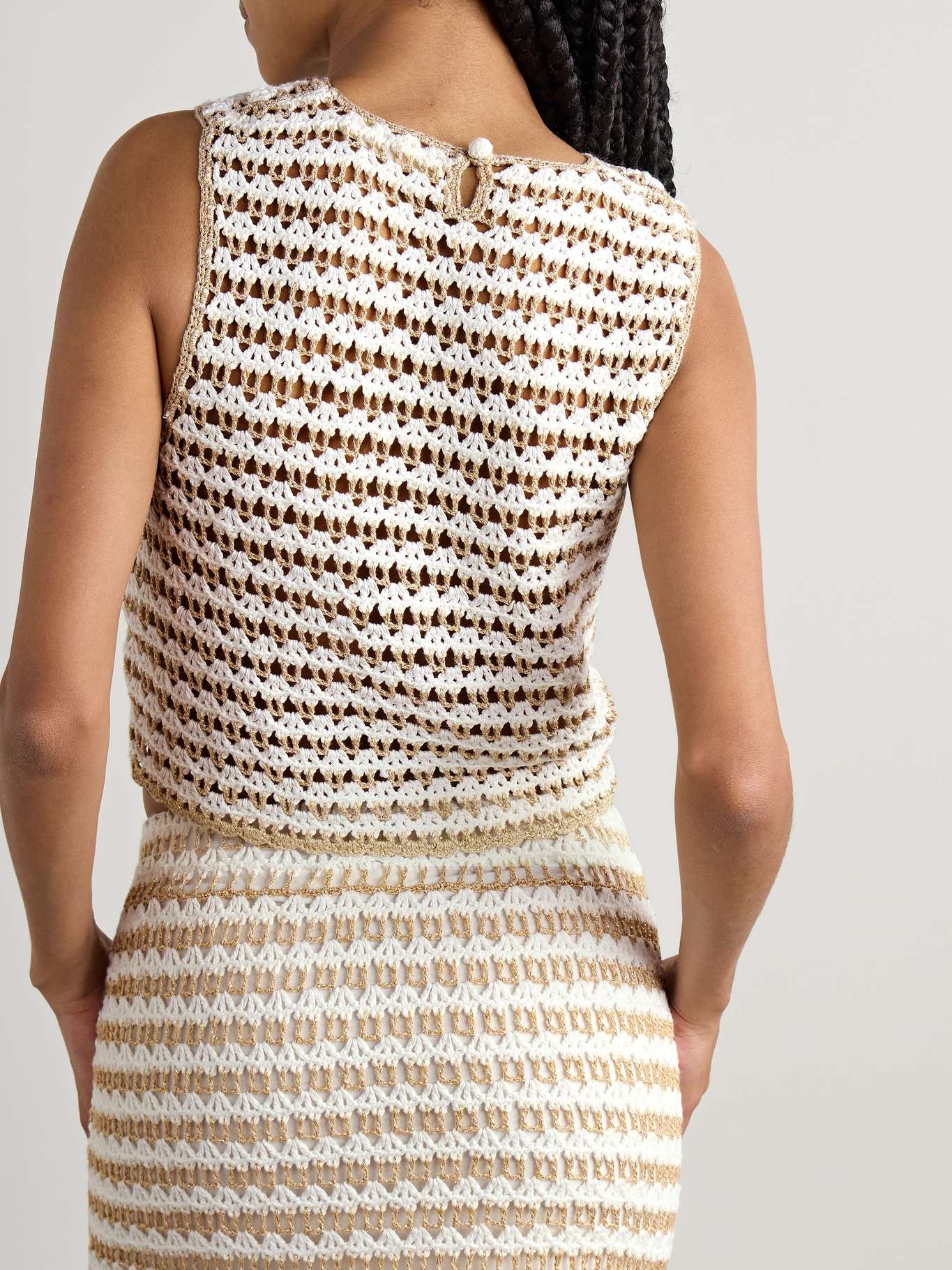 Ivory Tallow cropped striped crocheted cotton-blend tank | ZIMMERMANN ...