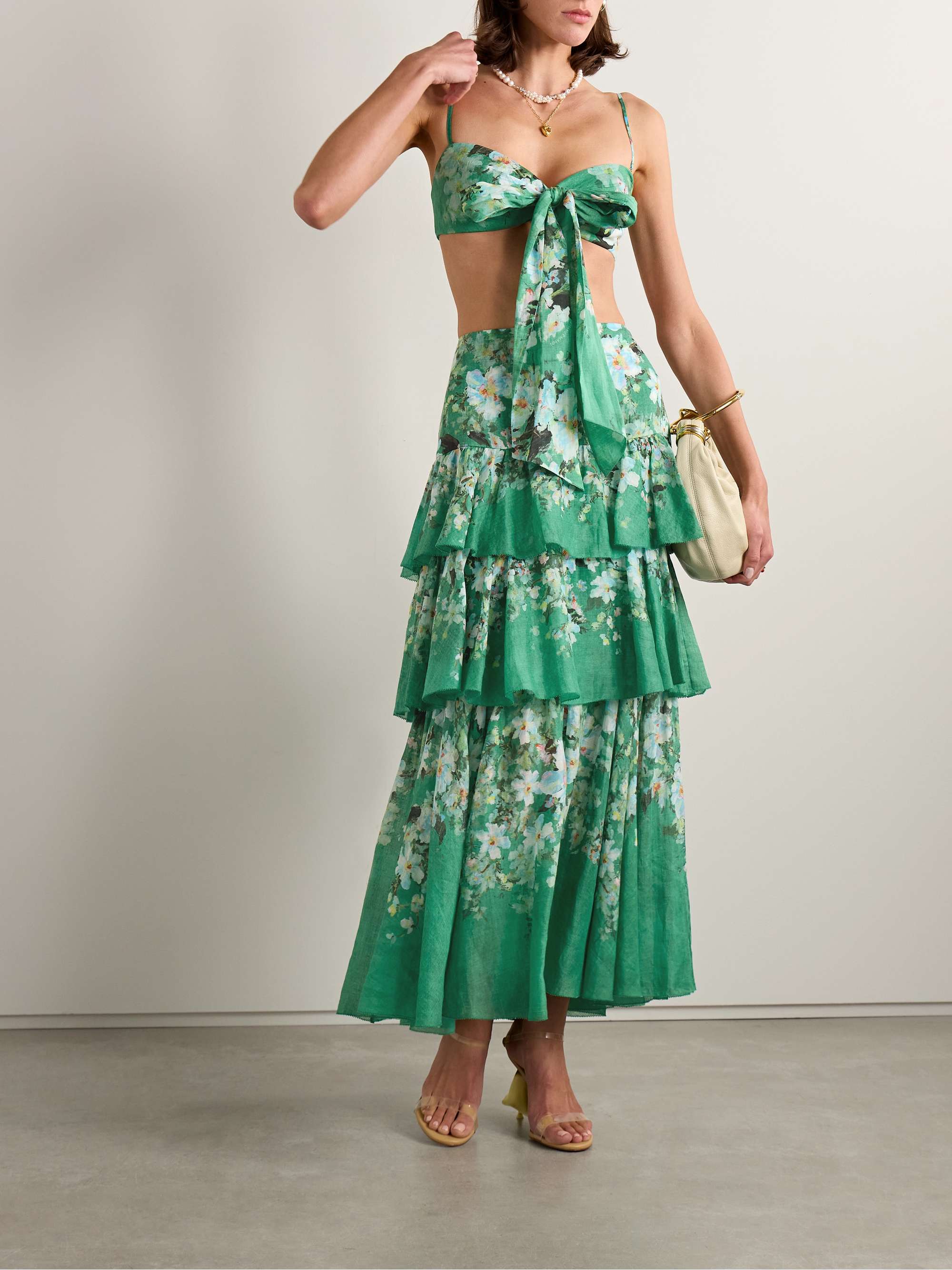 ZIMMERMANN Everley tiered floral-print ramie maxi skirt | NET-A-PORTER