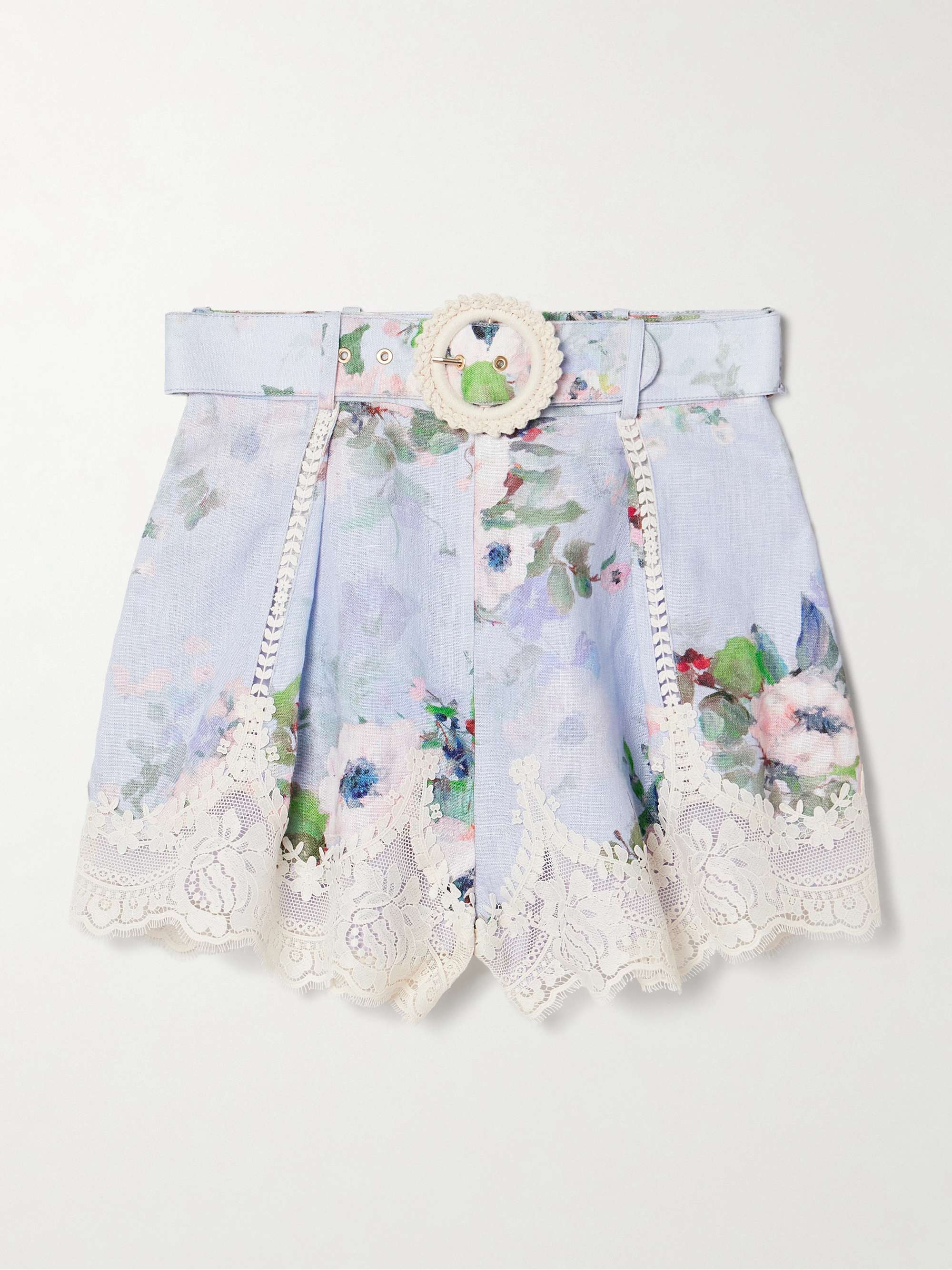 ZIMMERMANN Everley belted pleated lace-trimmed floral-print linen ...