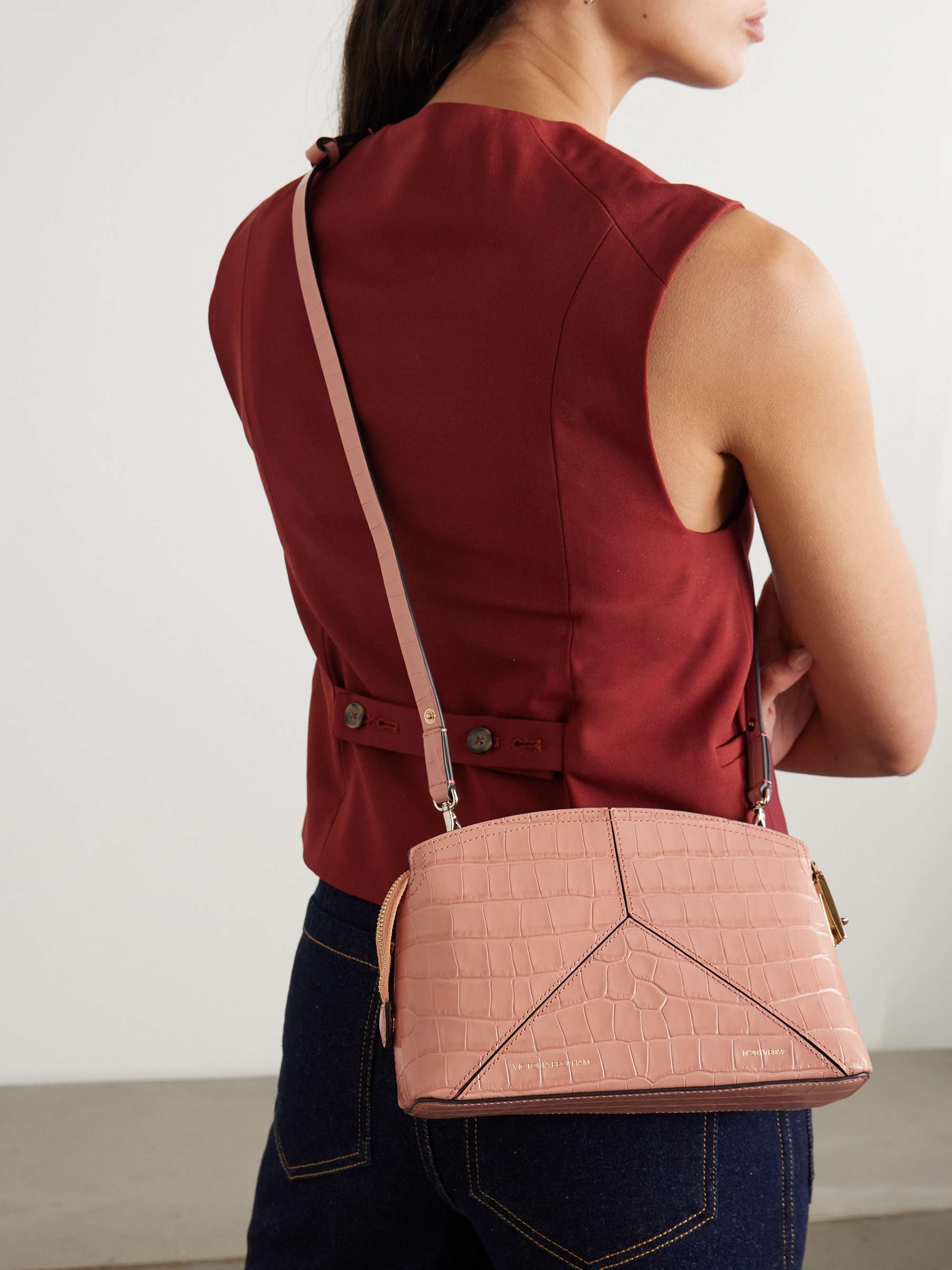 VICTORIA BECKHAM The Victoria paneled croc-effect leather cross-body ...