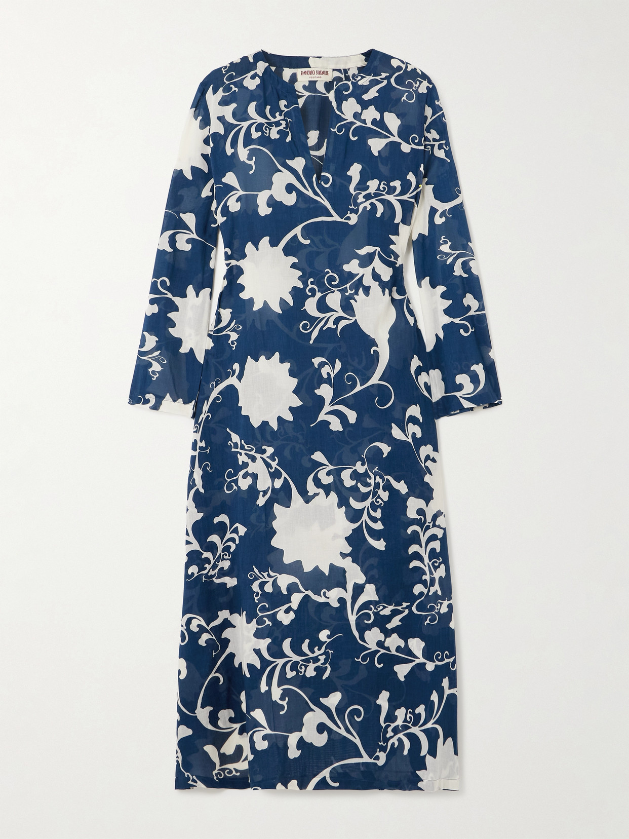 Emporio Sirenuse Giada Floral-print Cotton-voile Kaftan In Blue | ModeSens
