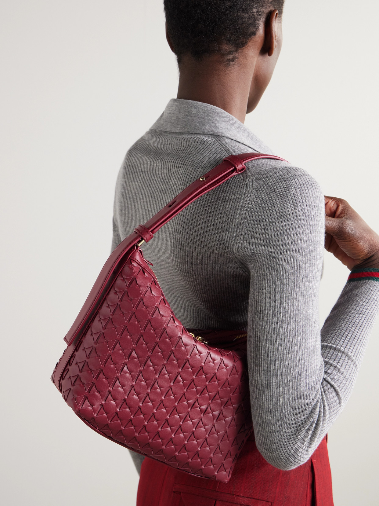 Serapian Anì Mosaico Leather Shoulder Bag In Red | ModeSens