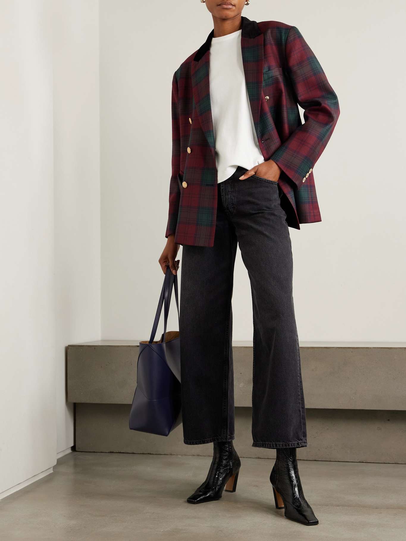 BLAZÉ MILANO Night Break double-breasted velvet-trimmed checked wool ...