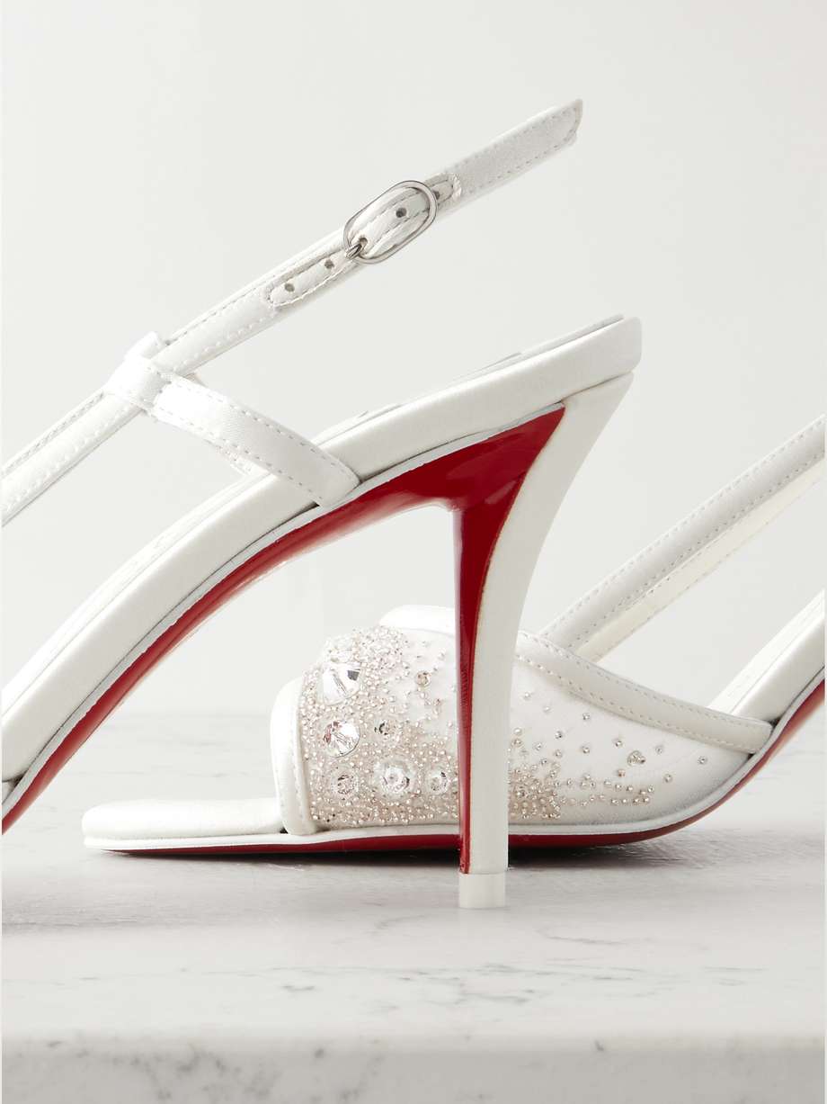 CHRISTIAN LOUBOUTIN Miss Z 80 embellished mesh and leather slingback ...