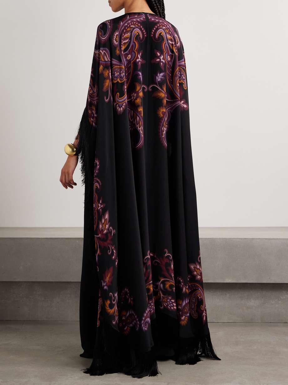 ETRO Cape-effect fringed paisley-print silk gown | NET-A-PORTER