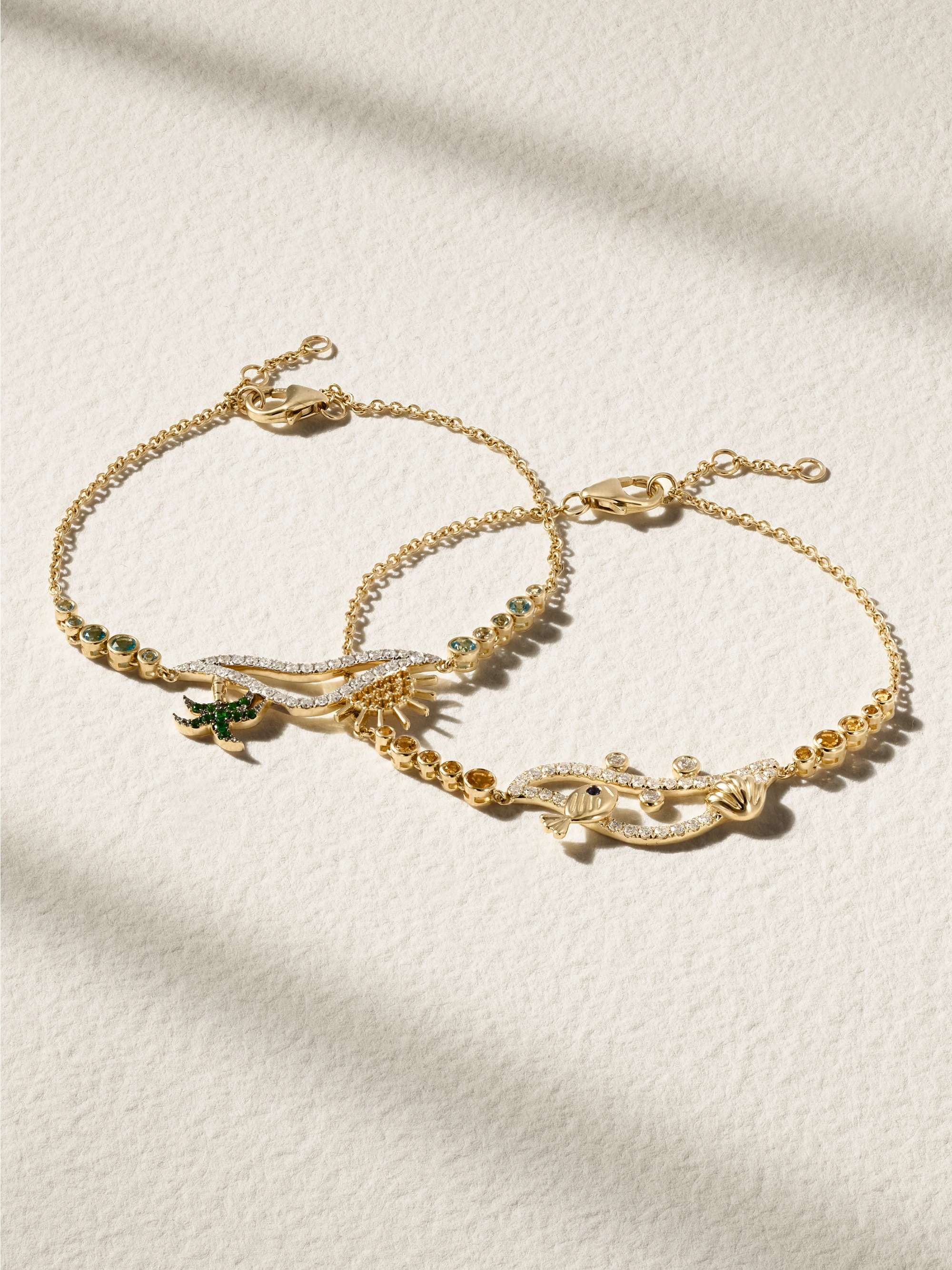 YVONNE LÉON La Plage + Sous L'eau set of two 9-karat gold multi-stone ...