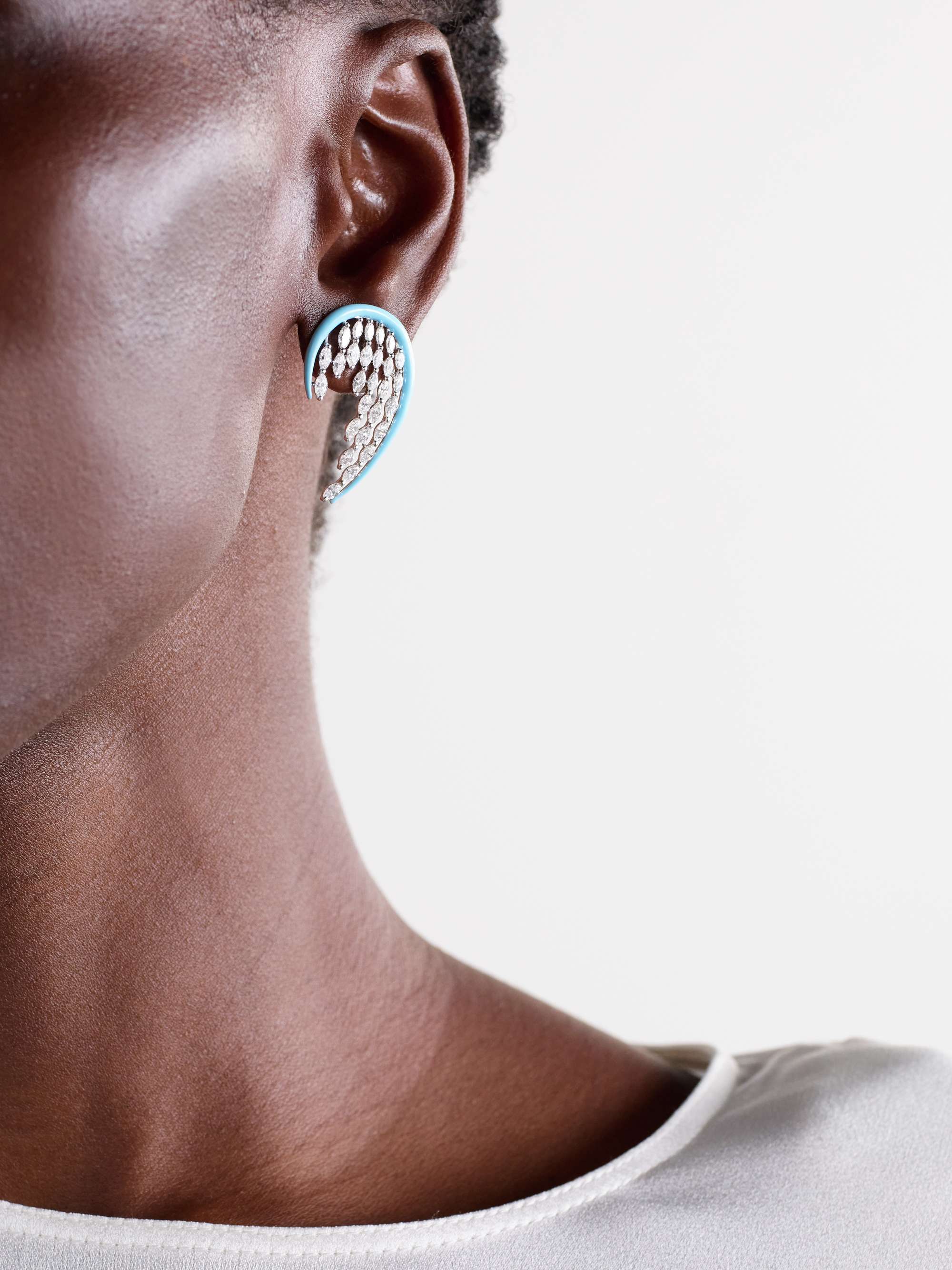 KAMYEN 18-karat white gold, diamond and enamel earrings | NET-A-PORTER