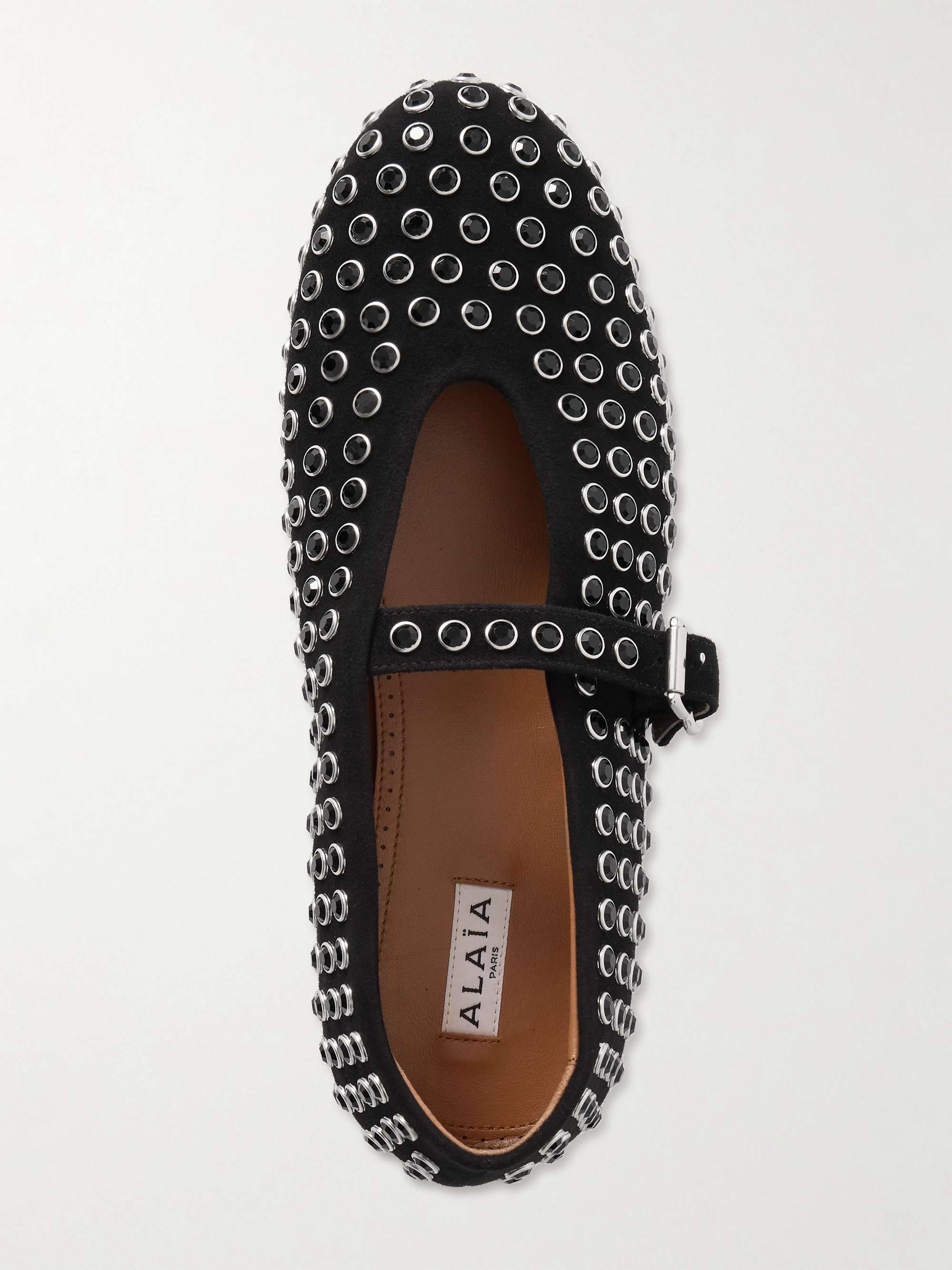 ALAÏA Crystal-embellished suede ballet flats | NET-A-PORTER
