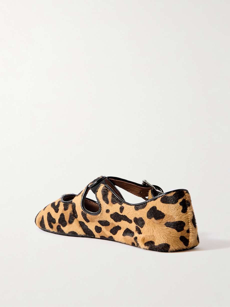 ALAÏA Criss Cross leather-trimmed leopard-print calf hair ballet flats ...