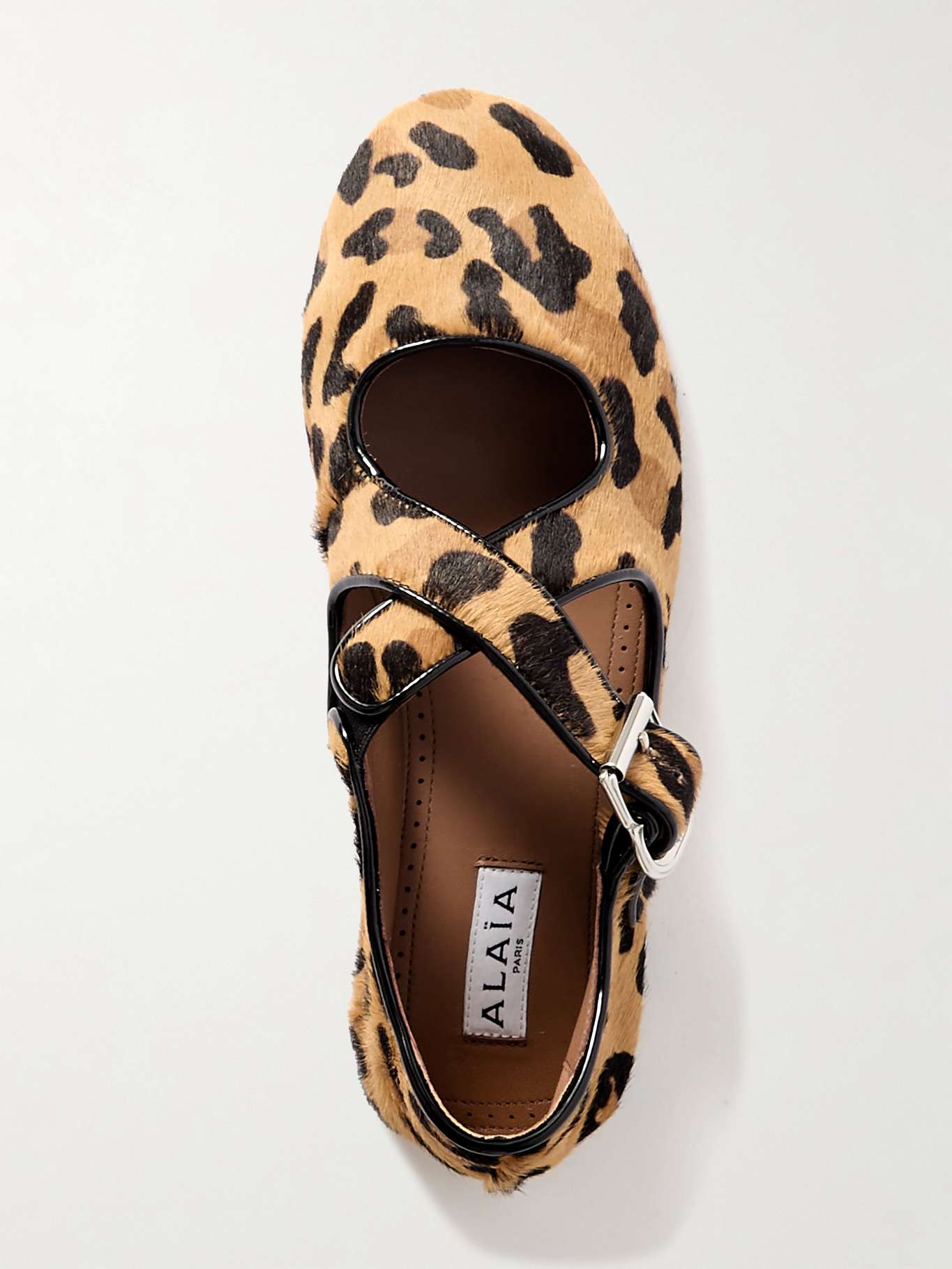 ALAÏA Criss Cross leather-trimmed leopard-print calf hair ballet flats ...