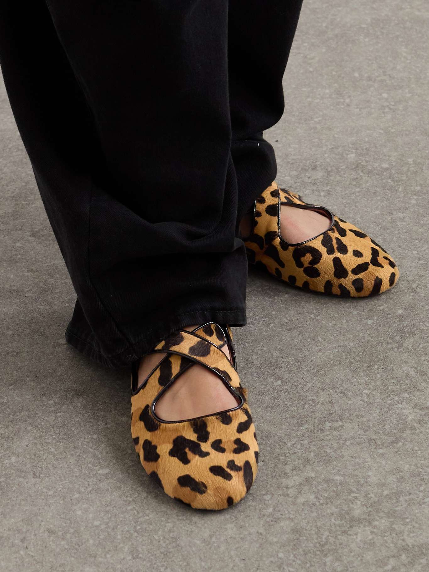 ALAÏA Criss Cross leather-trimmed leopard-print calf hair ballet flats ...