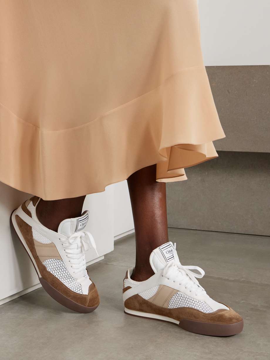 CHLOÉ Kick suede, mesh and leather sneakers | NET-A-PORTER