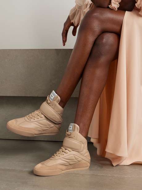 CHLOÉ Kick suede-trimmed quilted leather high-top sneakers | NET-A-PORTER