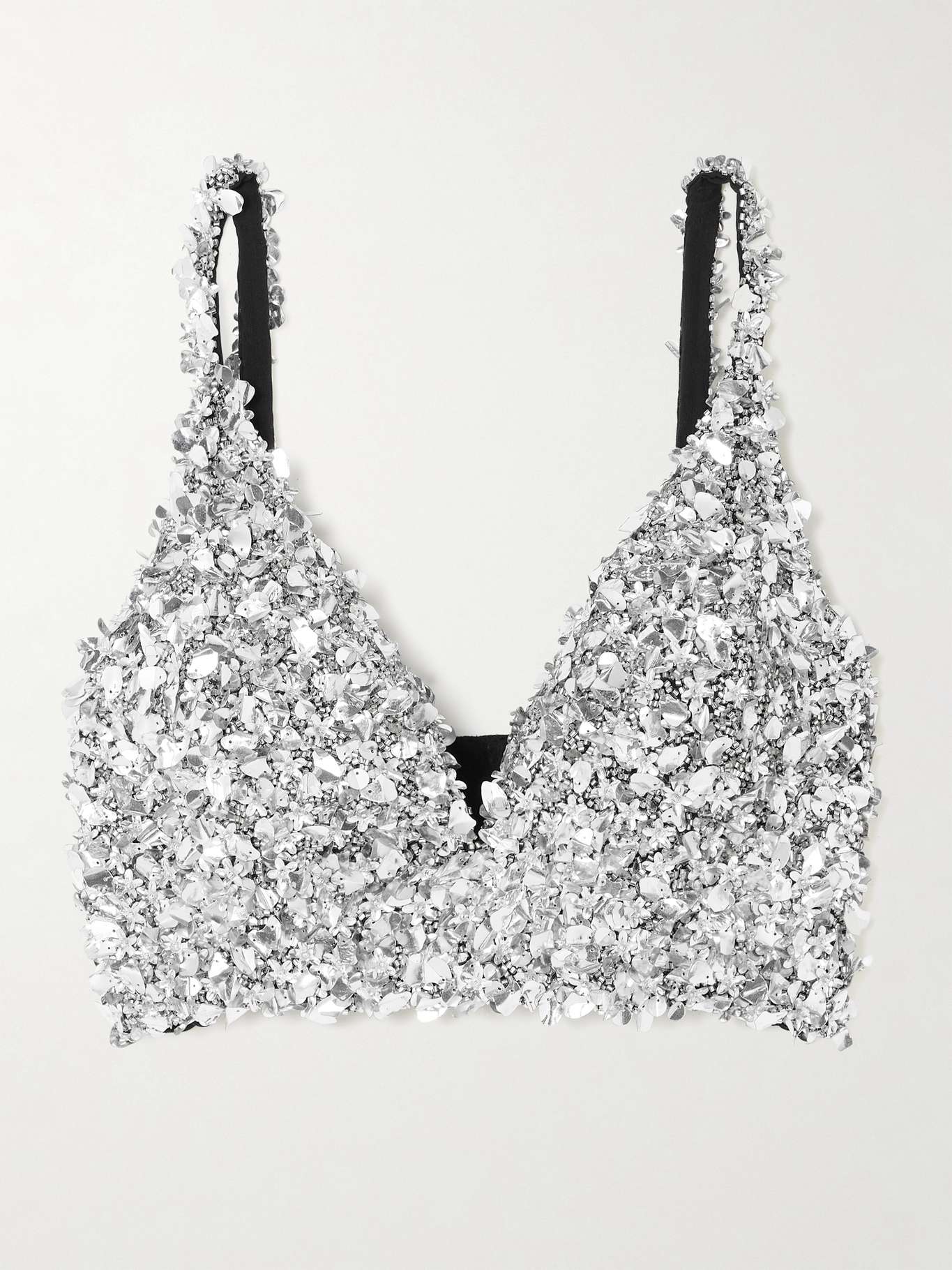 Silver Midas cropped embellished stretch-tulle top | CLIO PEPPIATT ...