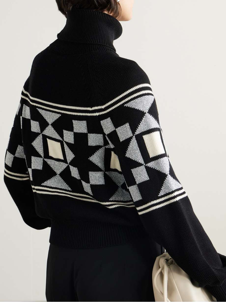 HIGH SPORT Lara intarsia-knit metallic cotton-blend turtleneck sweater ...