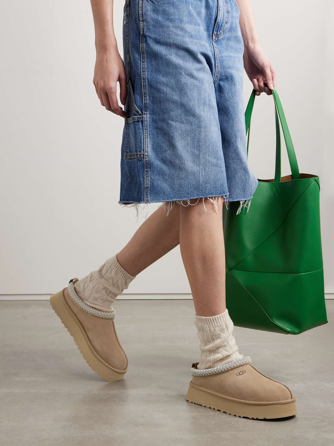 UGG Tazz wool-blend fleece-lined embroidered suede platform slippers ...