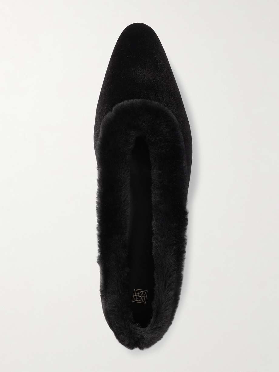 TOTEME Shearling-trimmed velvet ballet flats | NET-A-PORTER