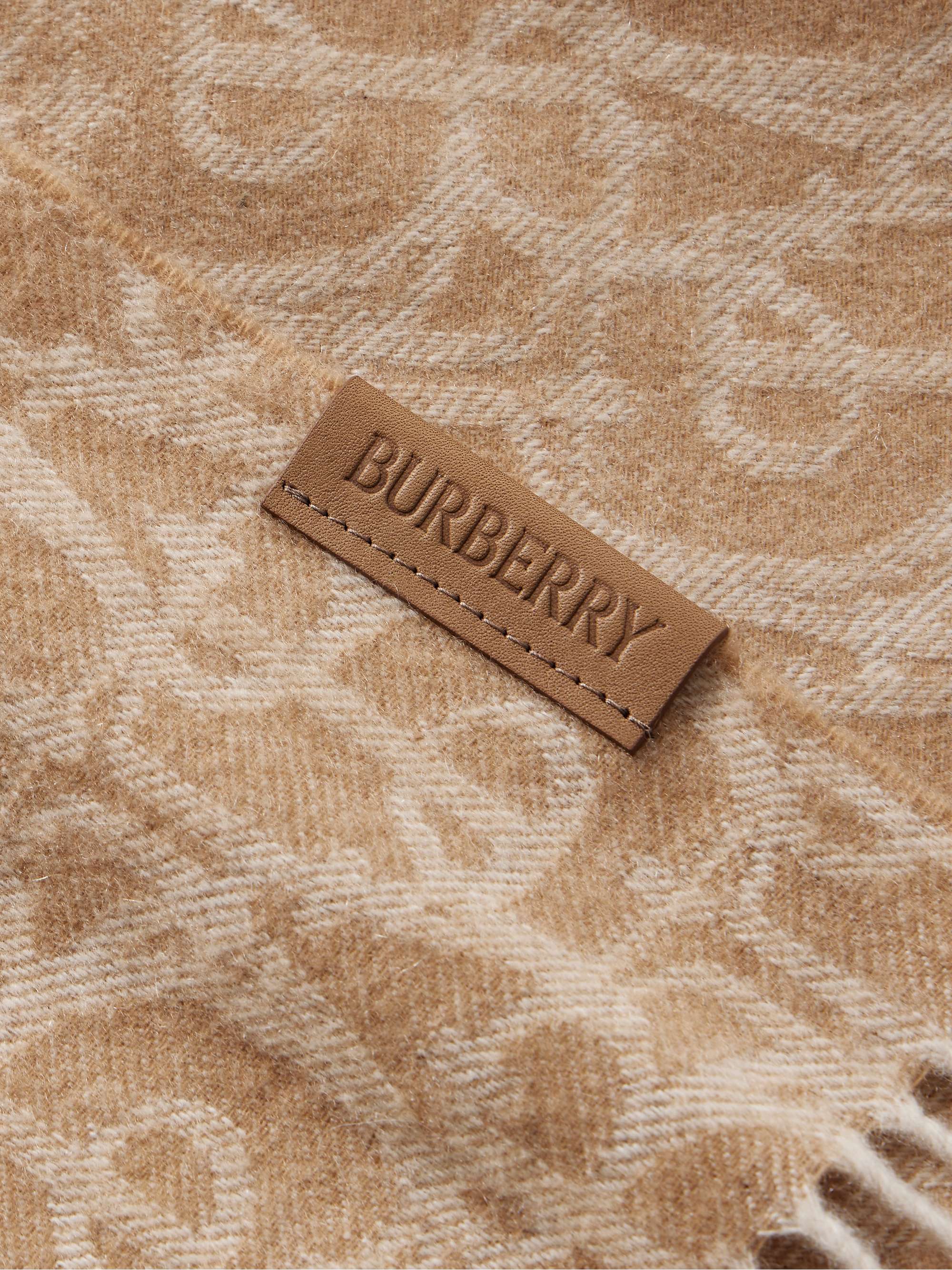 BURBERRY Fringed jacquard knit cashmere scarf NET A PORTER