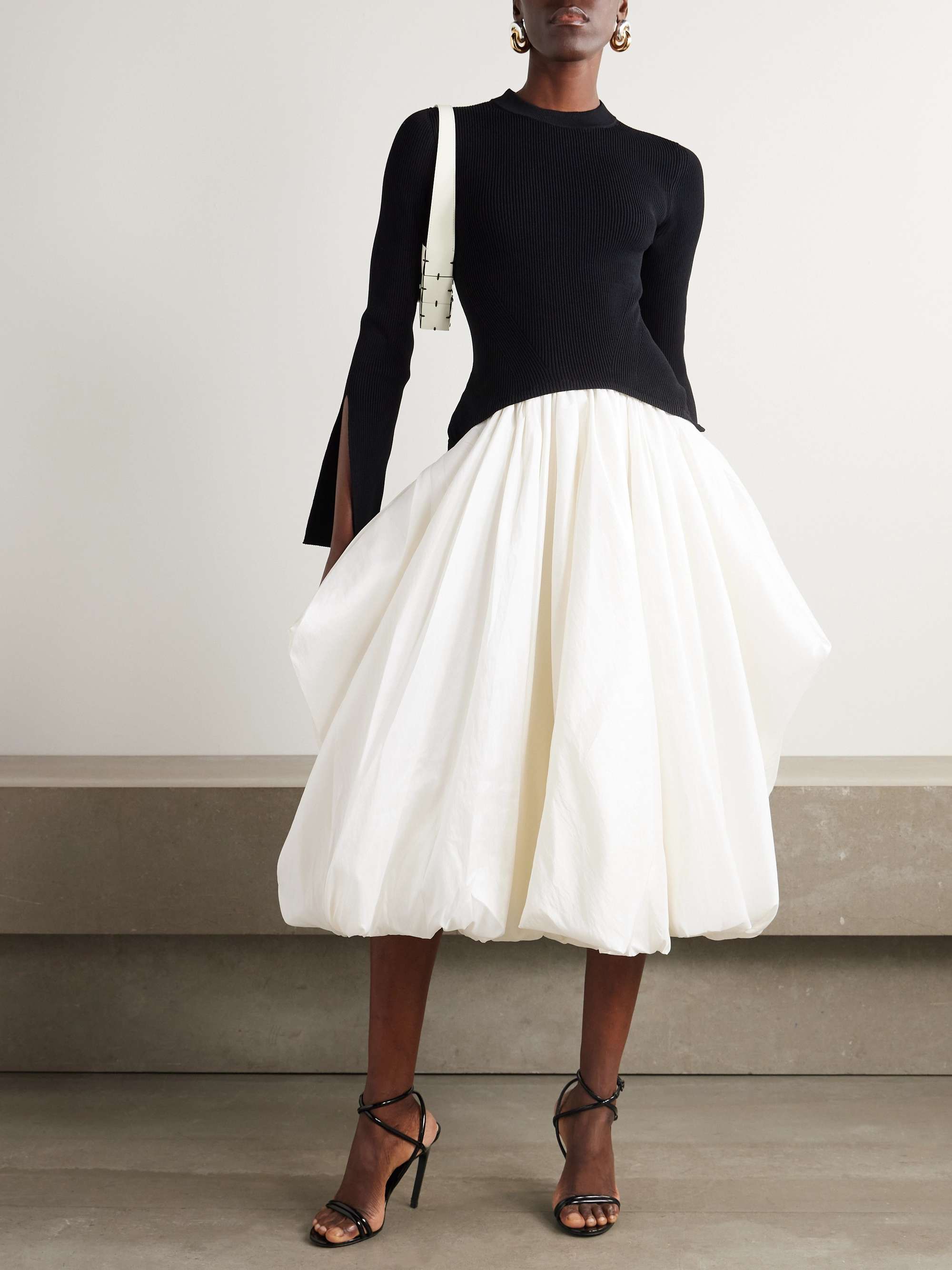 SIMKHAI Kenlie ribbed-knit and taffeta midi dress | NET-A-PORTER