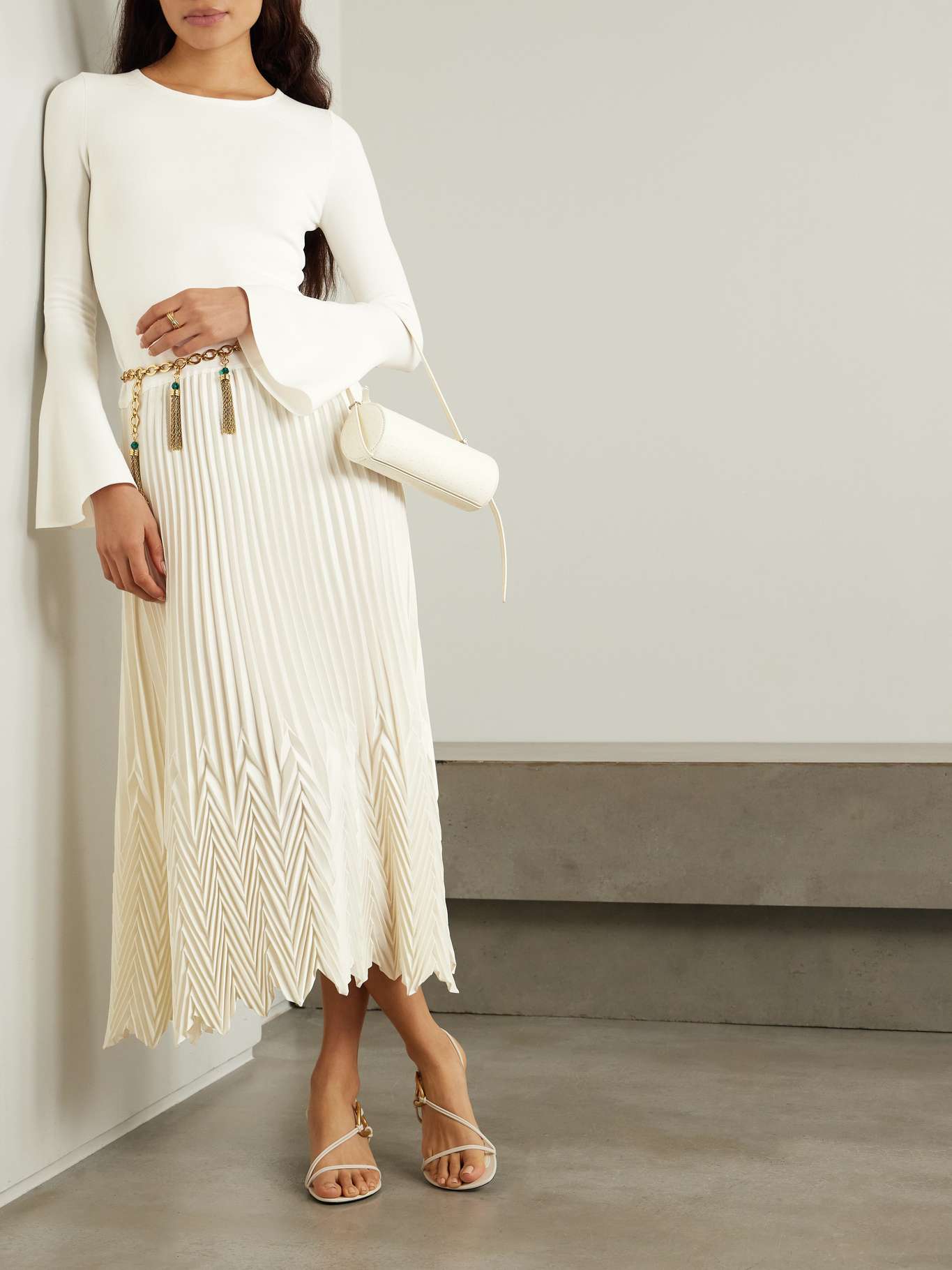 SIMKHAI Damoni jersey and plissé-satin midi dress | NET-A-PORTER