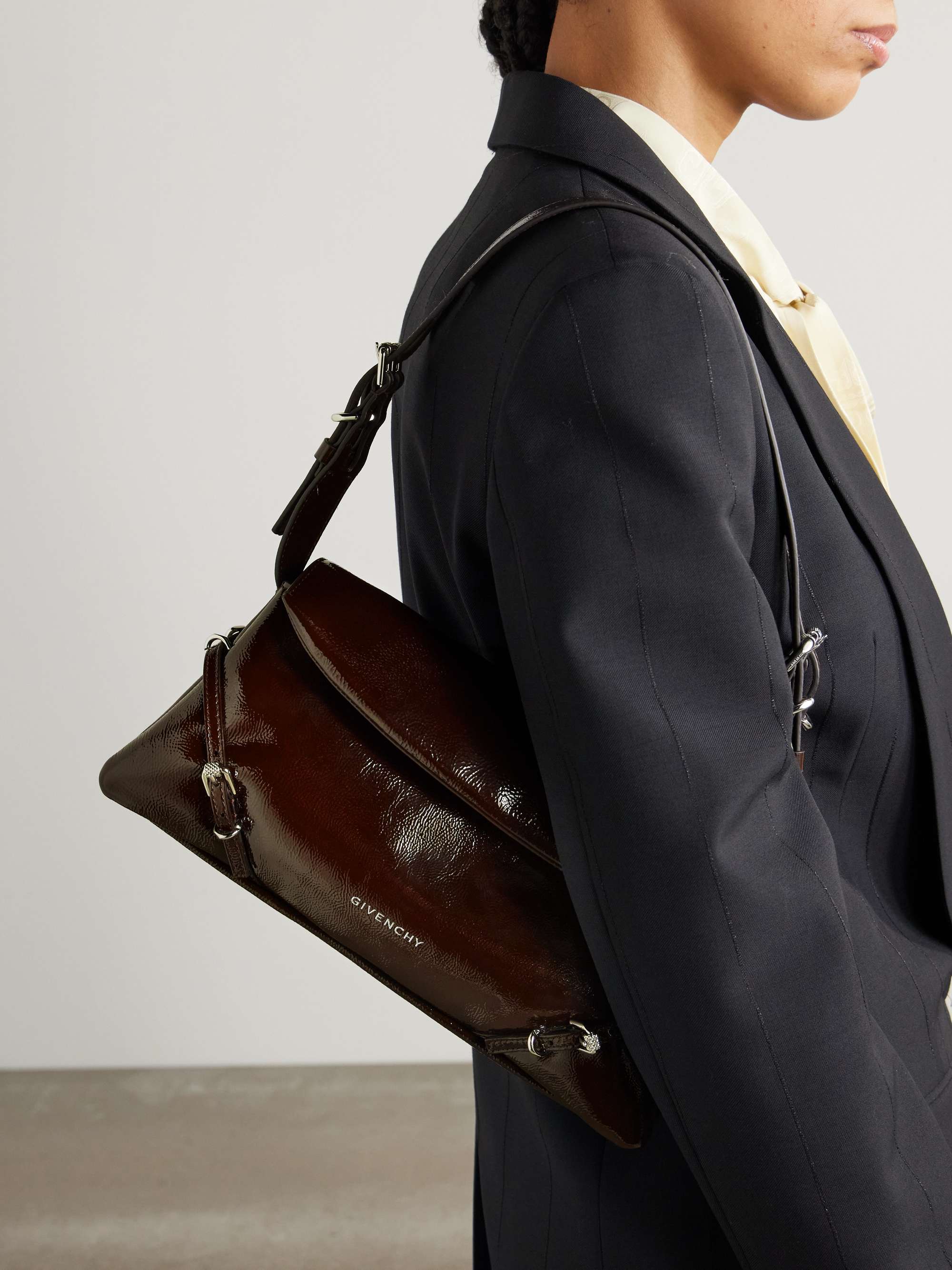 GIVENCHY P'tit Voyou small buckle-embellished glossed textured-leather ...