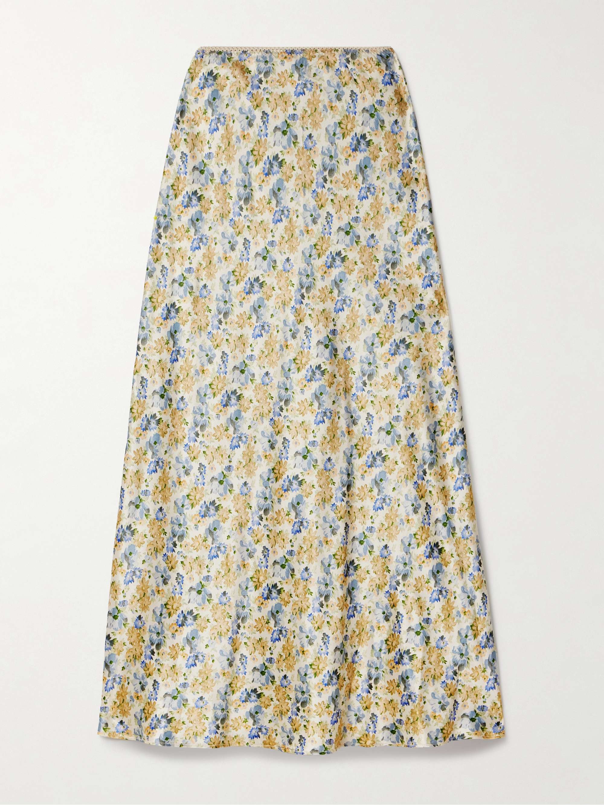 DÔEN Elowen picot-trimmed floral-print silk-charmeuse midi skirt | NET ...
