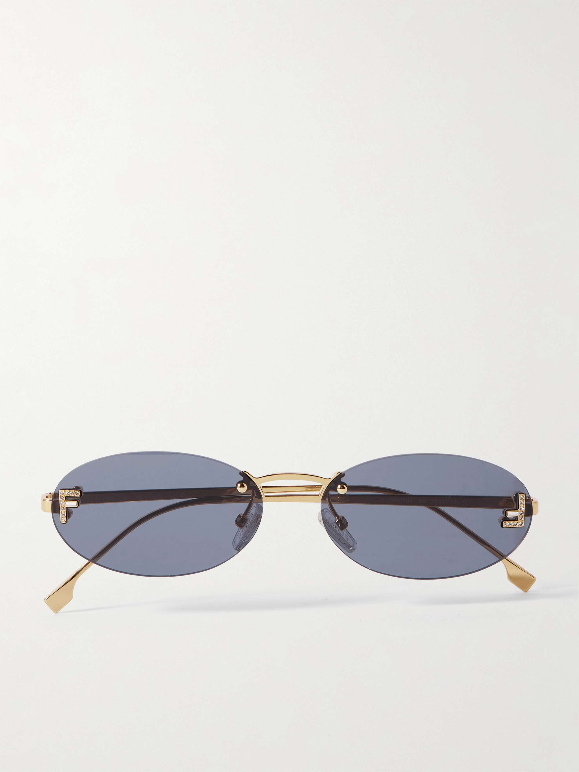 FENDI EYEWEAR Rimless oval-frame crystal-embellished gold-tone ...