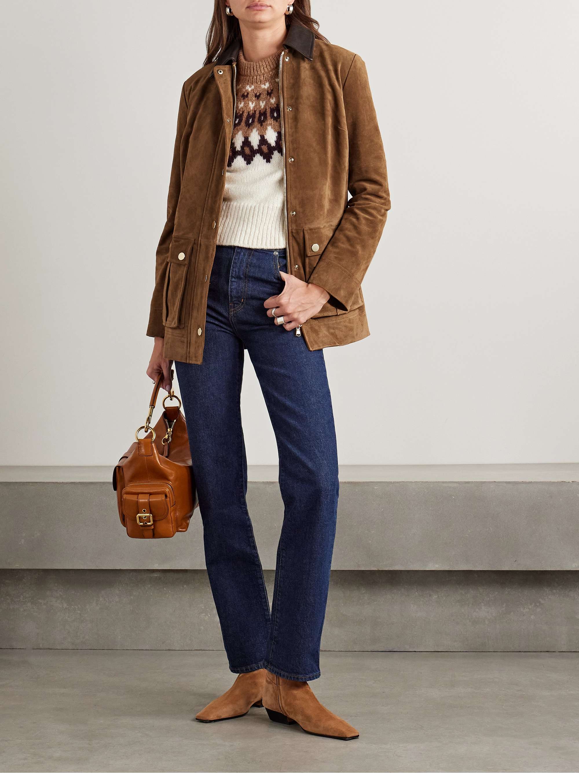 VERONICA BEARD Suz leather-trimmed suede jacket | NET-A-PORTER