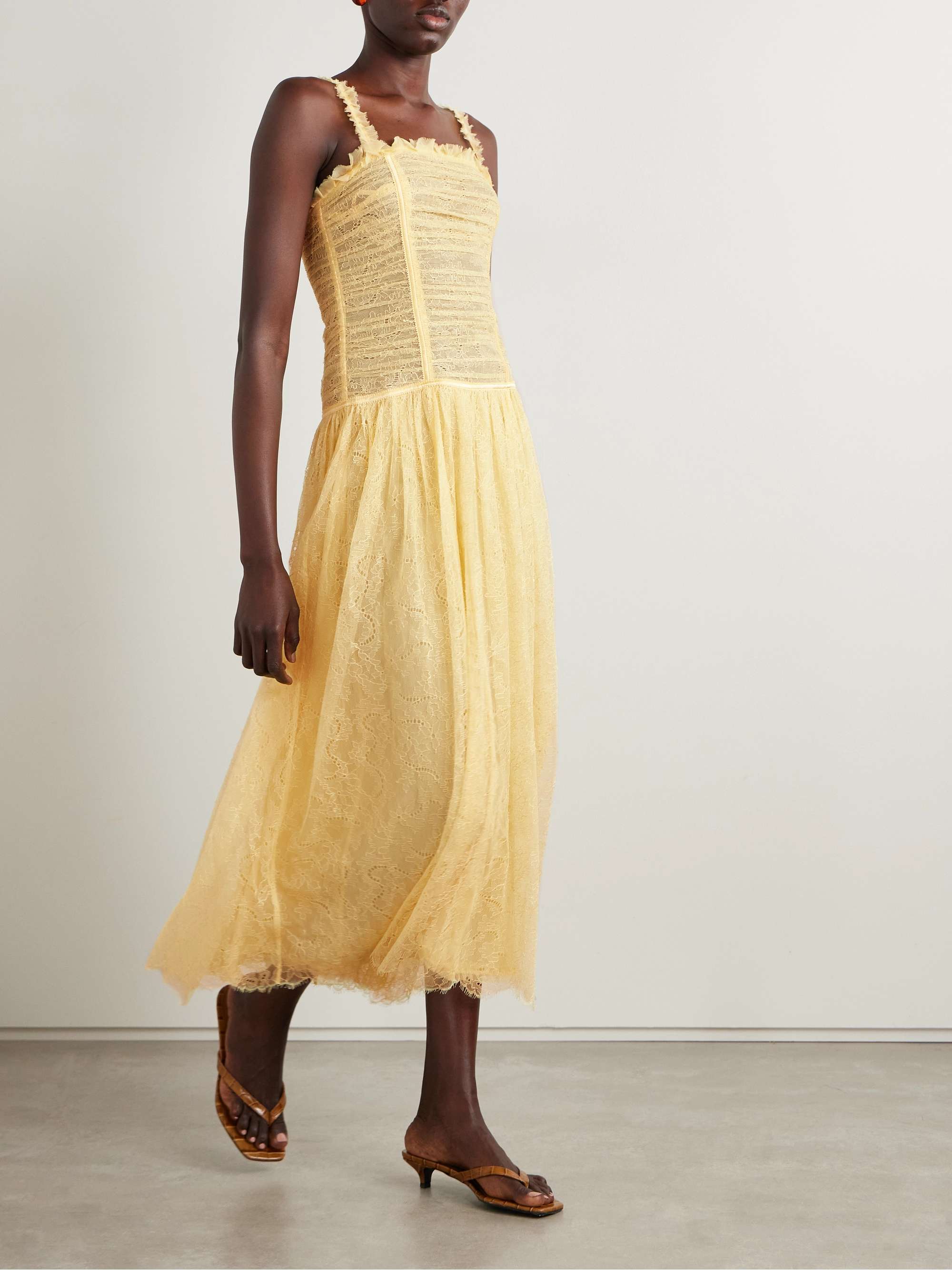 ULLA JOHNSON Florelle ruched Chantilly lace maxi dress | NET-A-PORTER