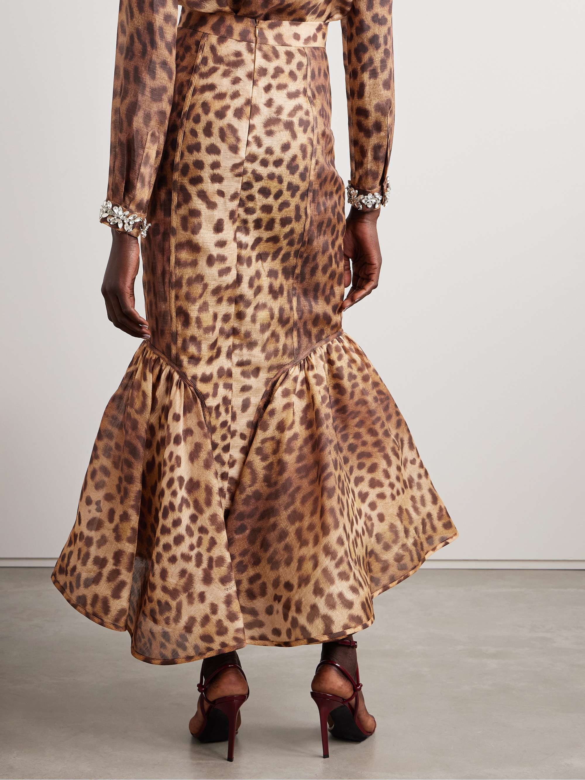 ZIMMERMANN Crush ruffled paneled leopard-print linen and silk-blend ...