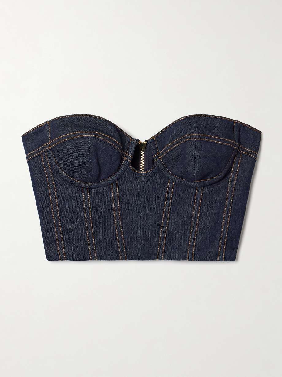 ZIMMERMANN Crush cropped denim bustier top | NET-A-PORTER