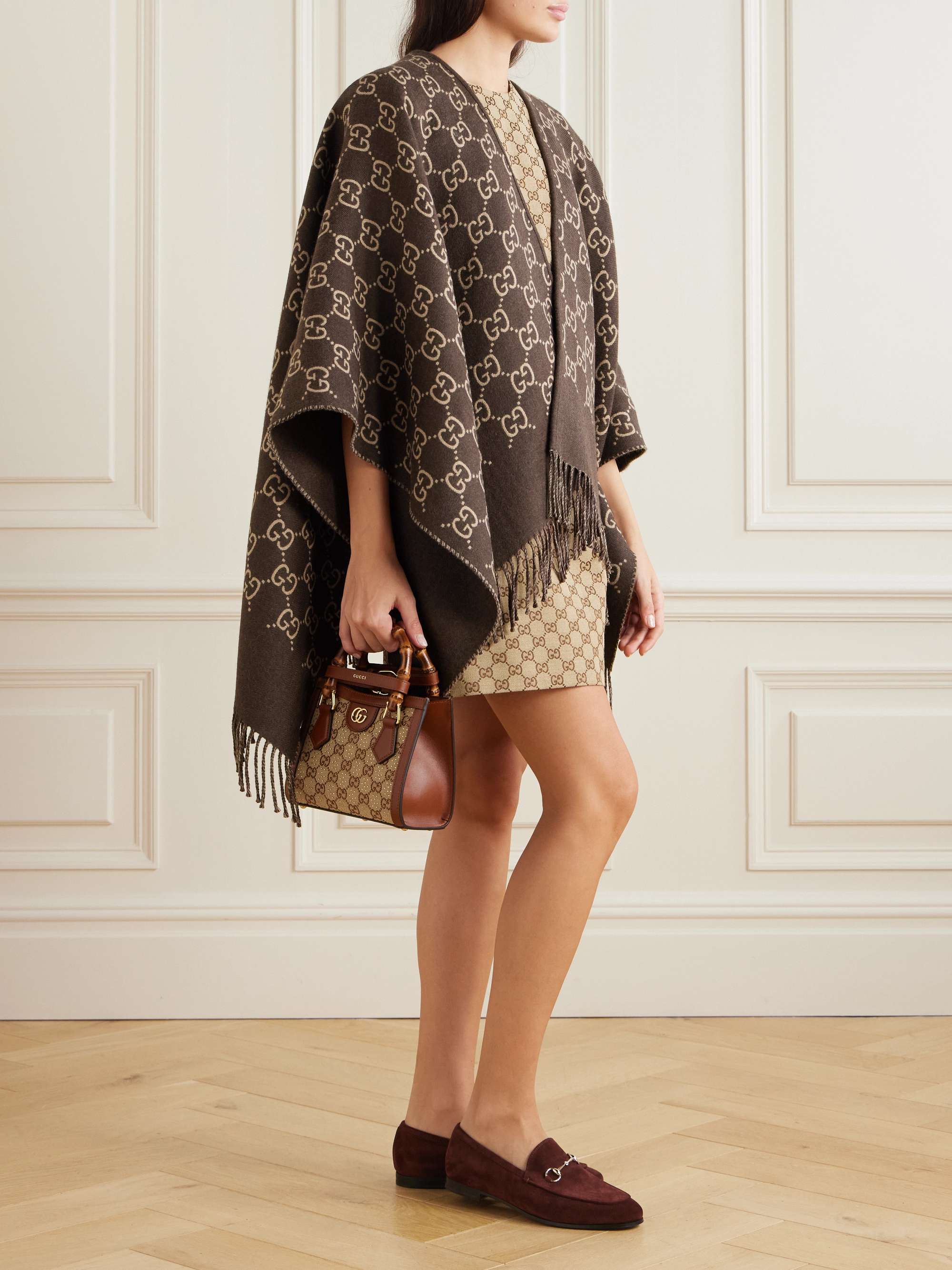 GUCCI Fringed wool-jacquard wrap | NET-A-PORTER