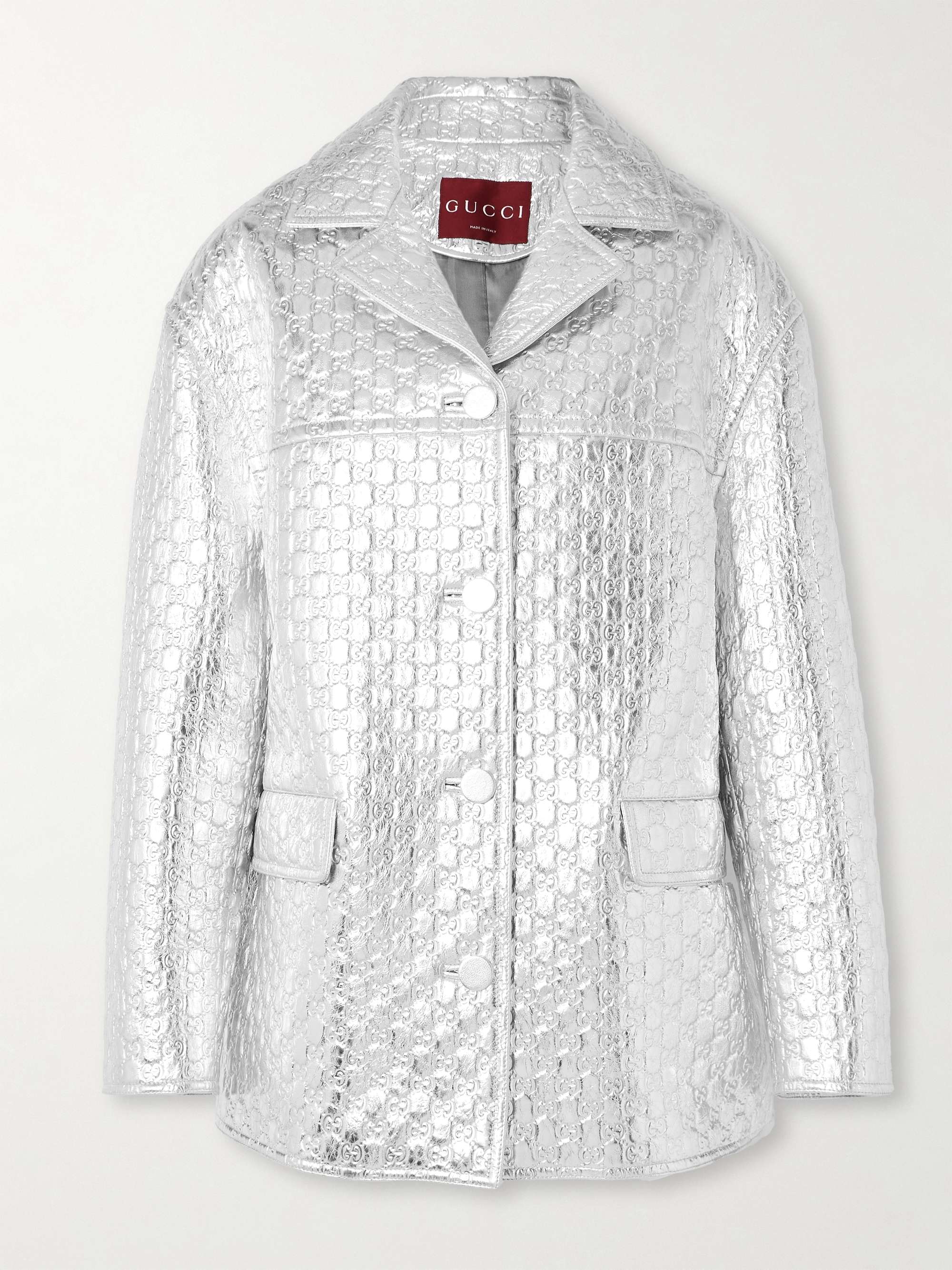 GUCCI Oversized debossed metallic leather jacket | NET-A-PORTER