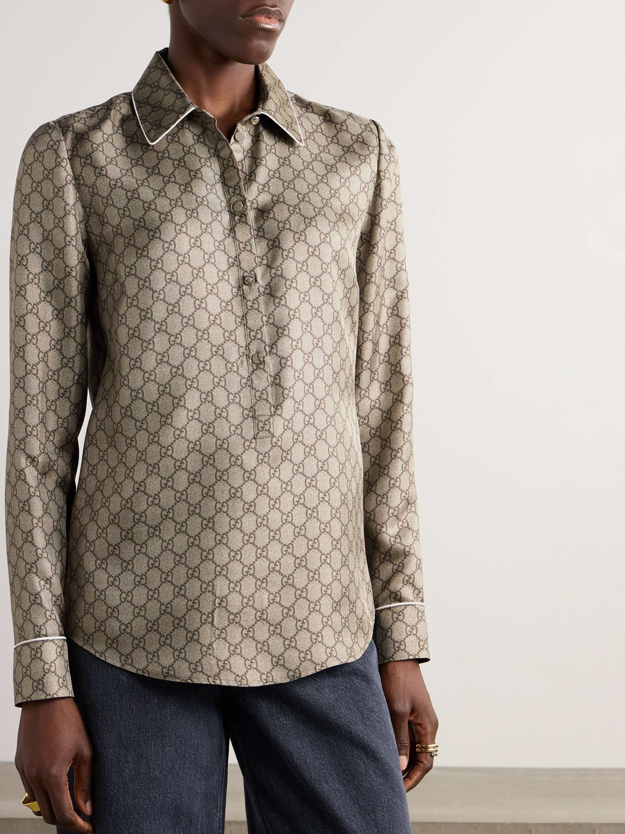 GUCCI Monogram-print silk-satin shirt | NET-A-PORTER