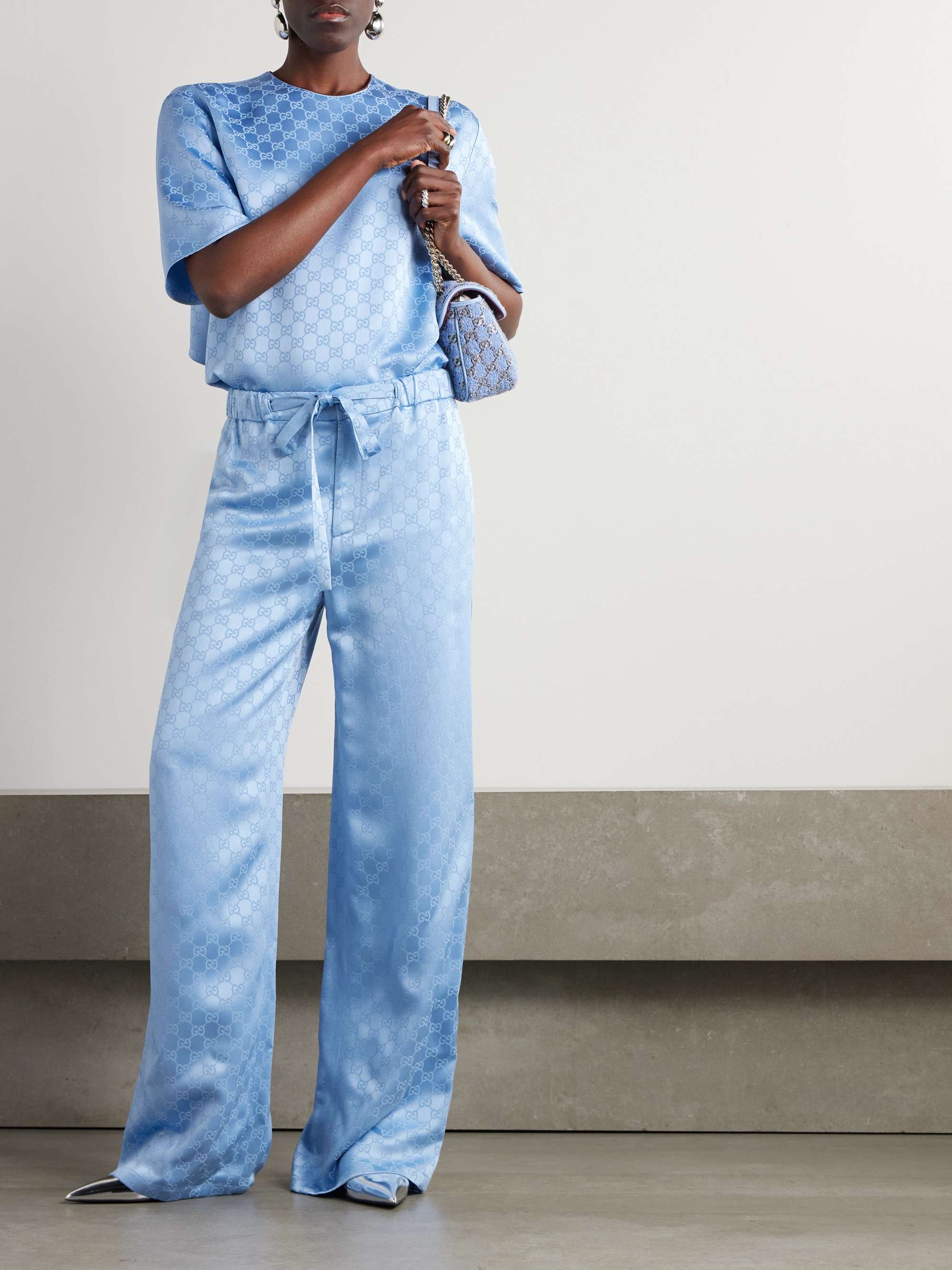 GUCCI Hammered satin-jacquard wide-leg pants | NET-A-PORTER GUCCI Hammered satin-jacquard wide-leg pants | NET-A-PORTER