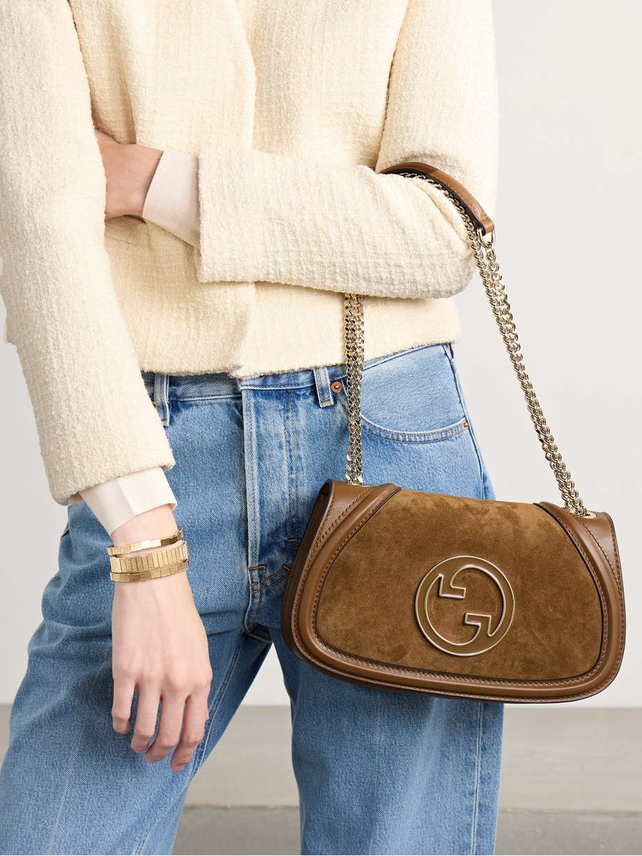 GUCCI Blondie leather and suede shoulder bag | NET-A-PORTER